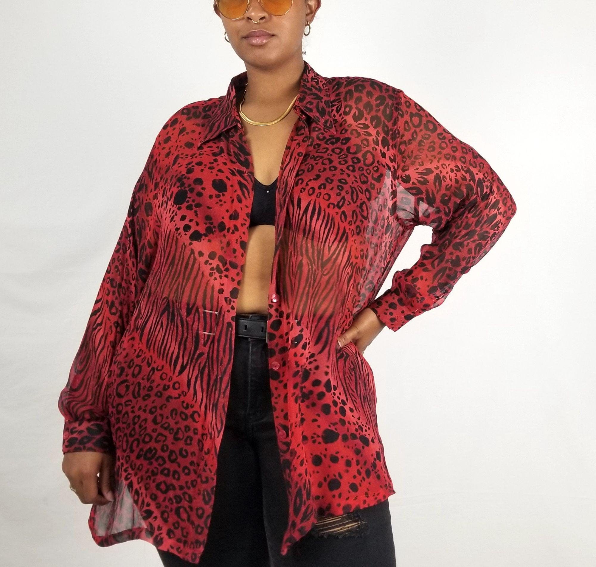 Vintage 80's/90's Red Sheer Silk Long Sleeve Blouse | Shop THRILLING