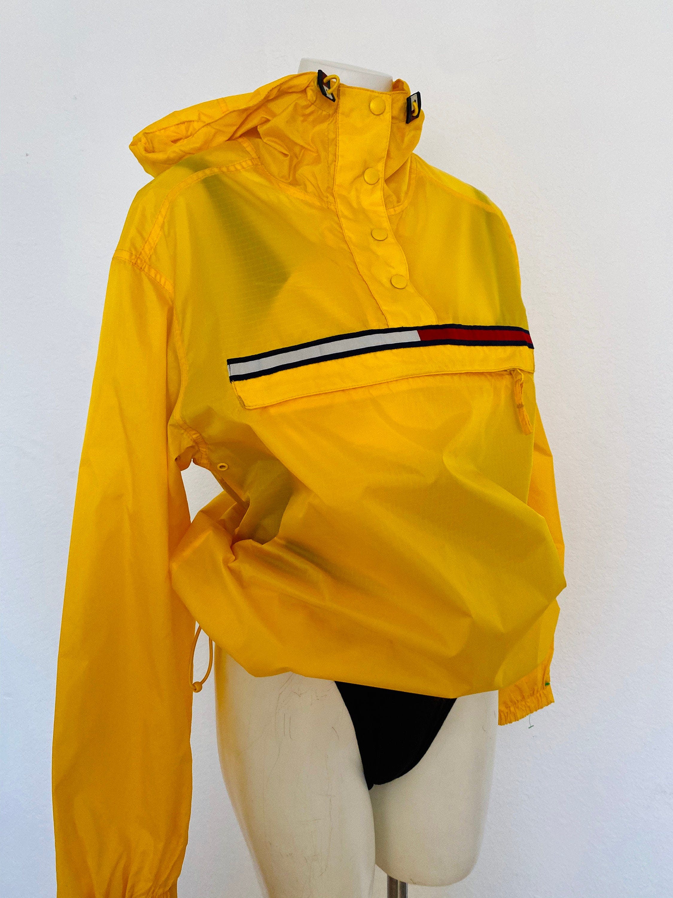 Vintage 90’s Yellow Half Zip Up Hooded Jacket by Tommy Hilfiger | Shop ...