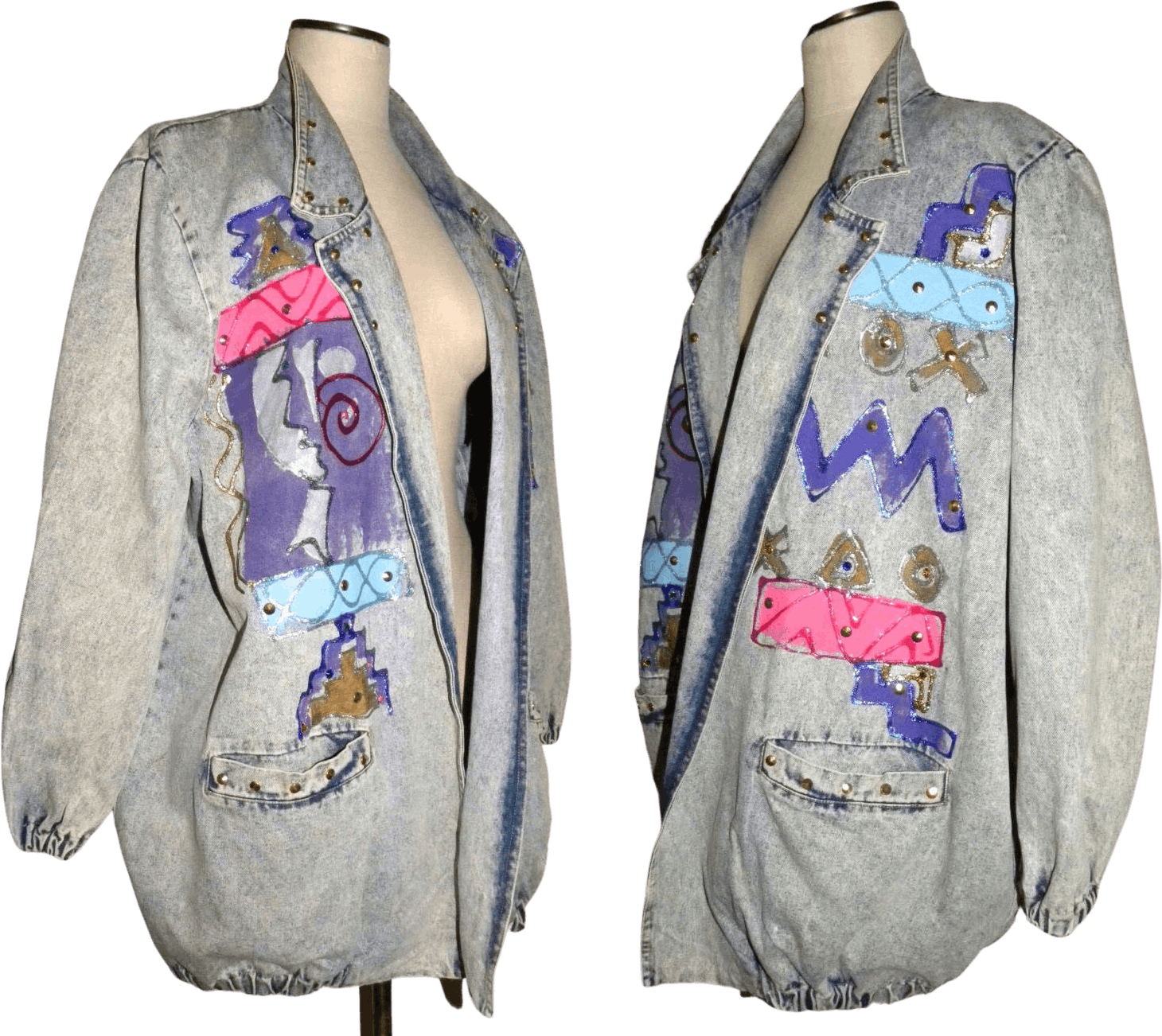 Vintage 80’s/90’s Acid Wash Jacket with Hand Painted Picasso Inspired ...
