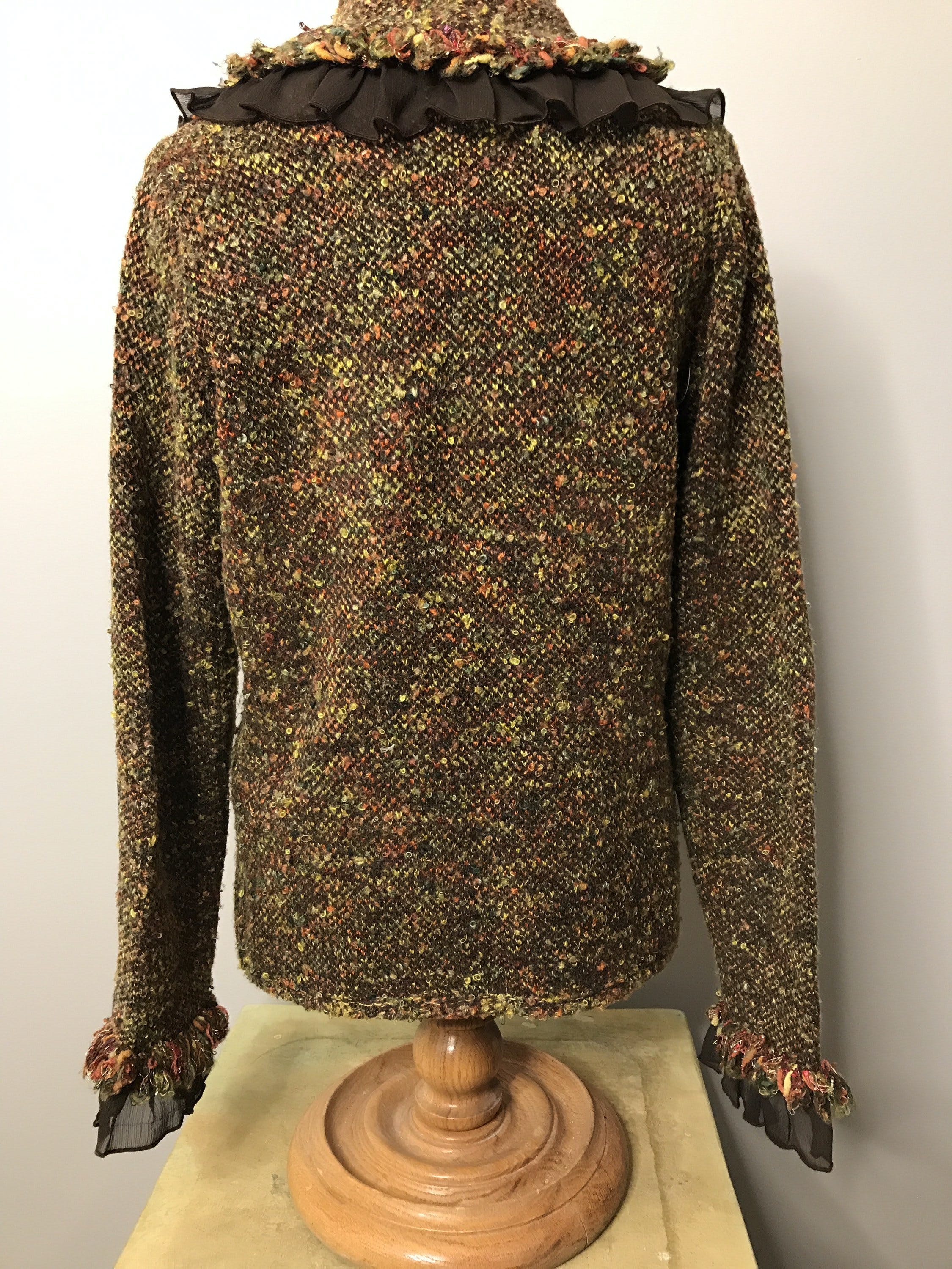 Vintage Multicolor Boucle Knit Ruffled Collar Jacket by Curio | Shop ...