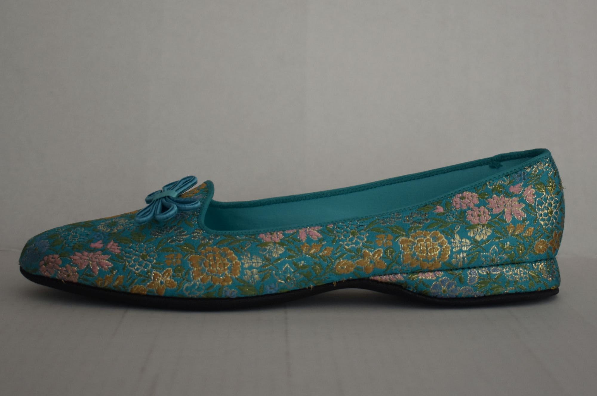 Vintage 60's Turquoise Blue Embroidered Silk Flats by Daniel Green ...