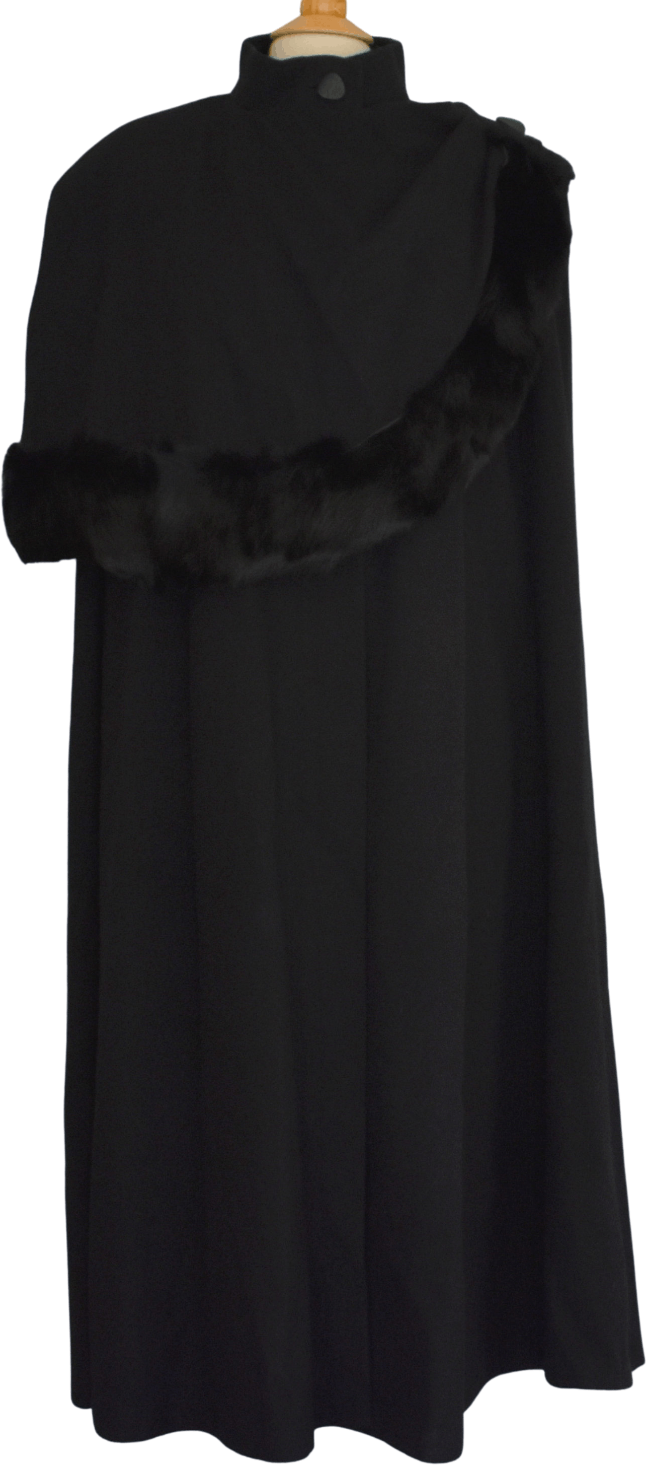 Vintage 90’s Black Wool Cape Trimmed With Fox Fur by Alex Hayes | Shop ...