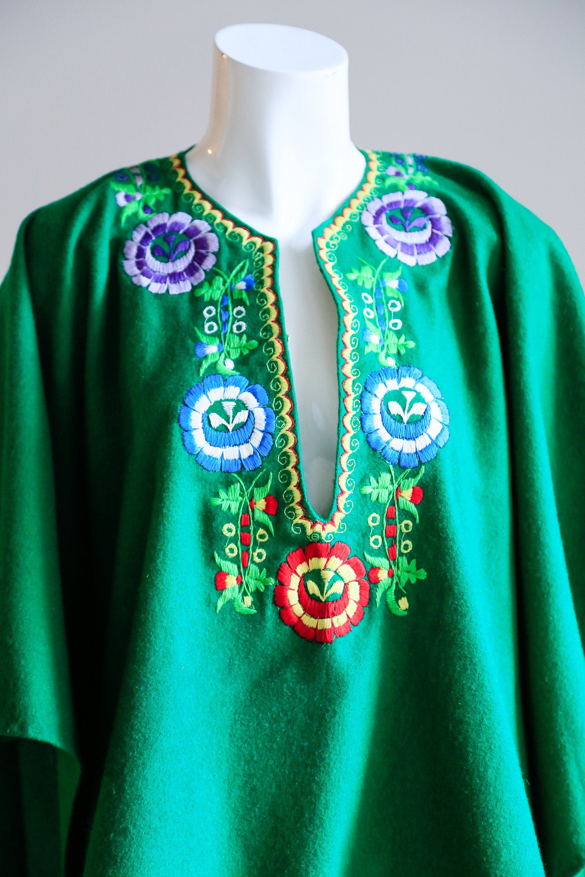 Vintage Wool Embroidered Poncho with Fringe | Shop THRILLING