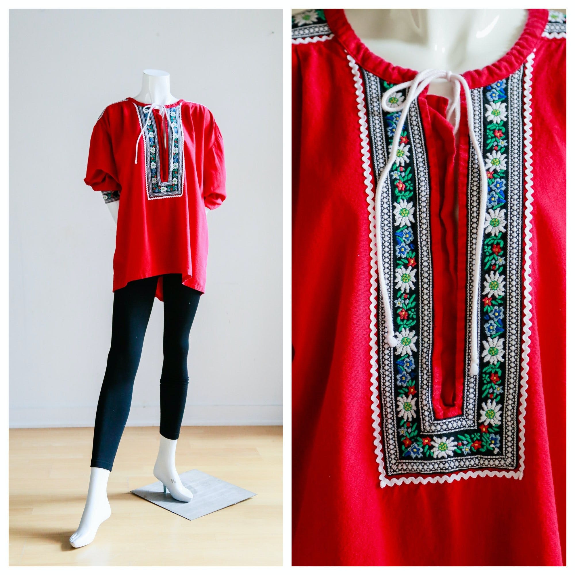 Vintage German Style Long Sleeve Top with Floral Trim | Shop THRILLING