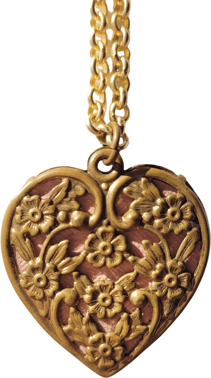 Vintage Pink Locket with Ornate Gold Heart Overlay Necklace | Shop ...