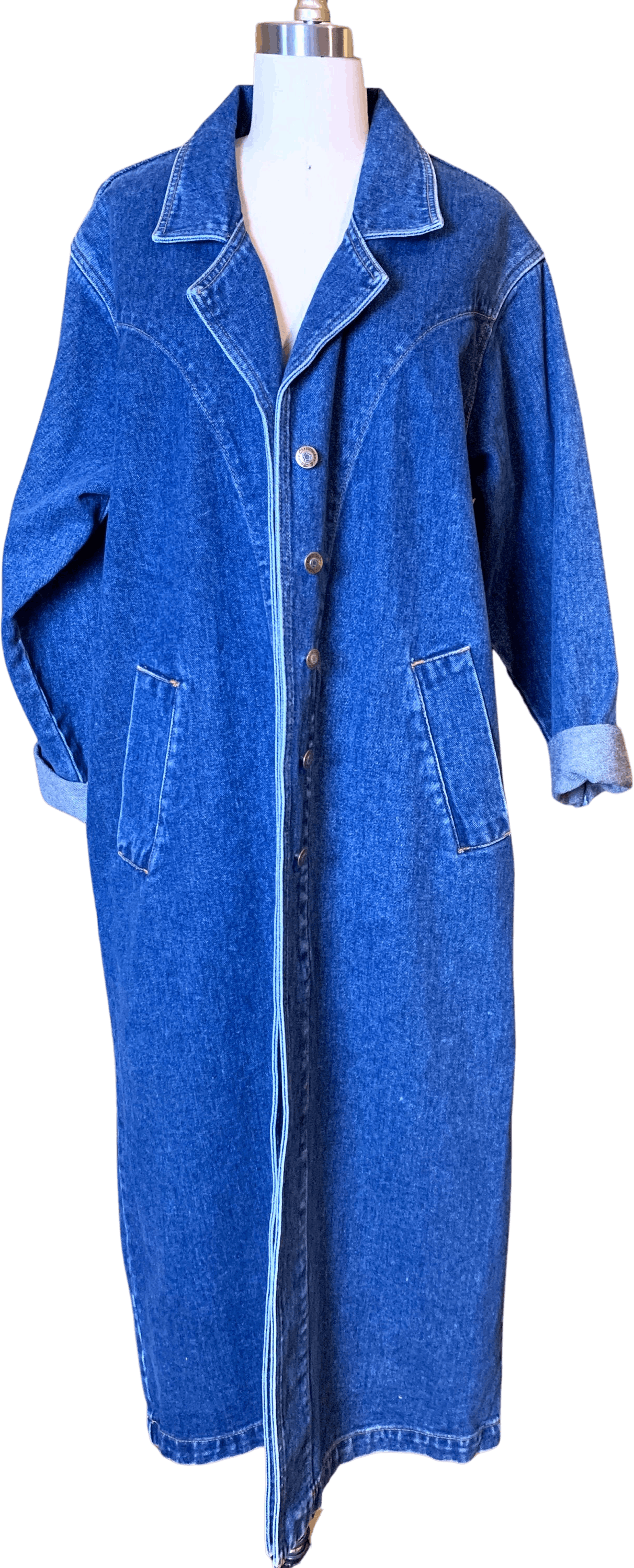 Vintage 90’s Blue Long Denim Duster Coat by Christoper & Banks | Shop ...
