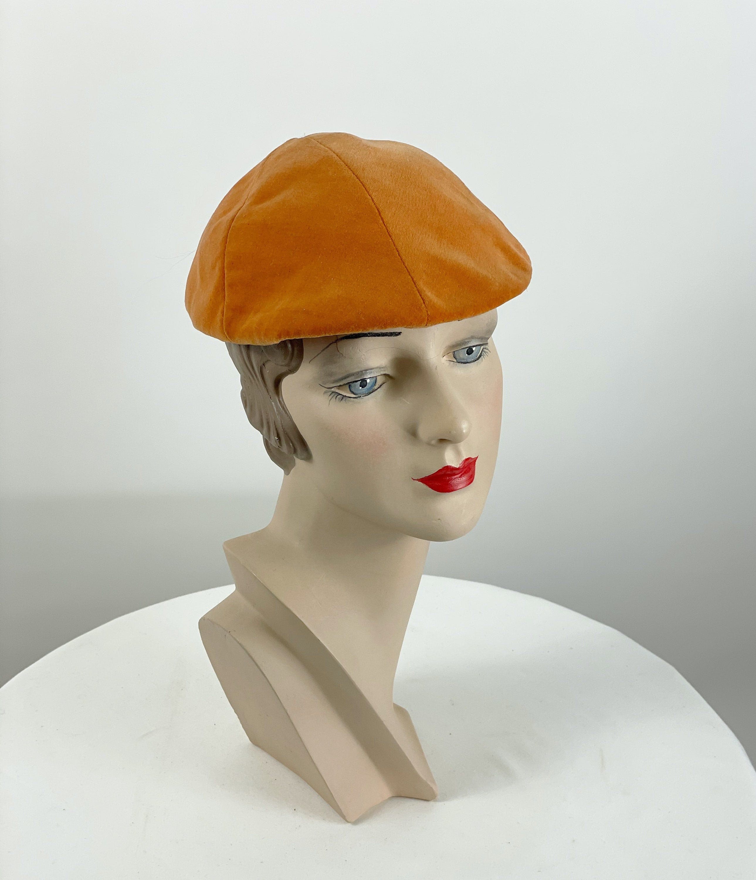 Vintage 60's Pumpkin Velvet Newsboy Cap by Suzy | Shop THRILLING
