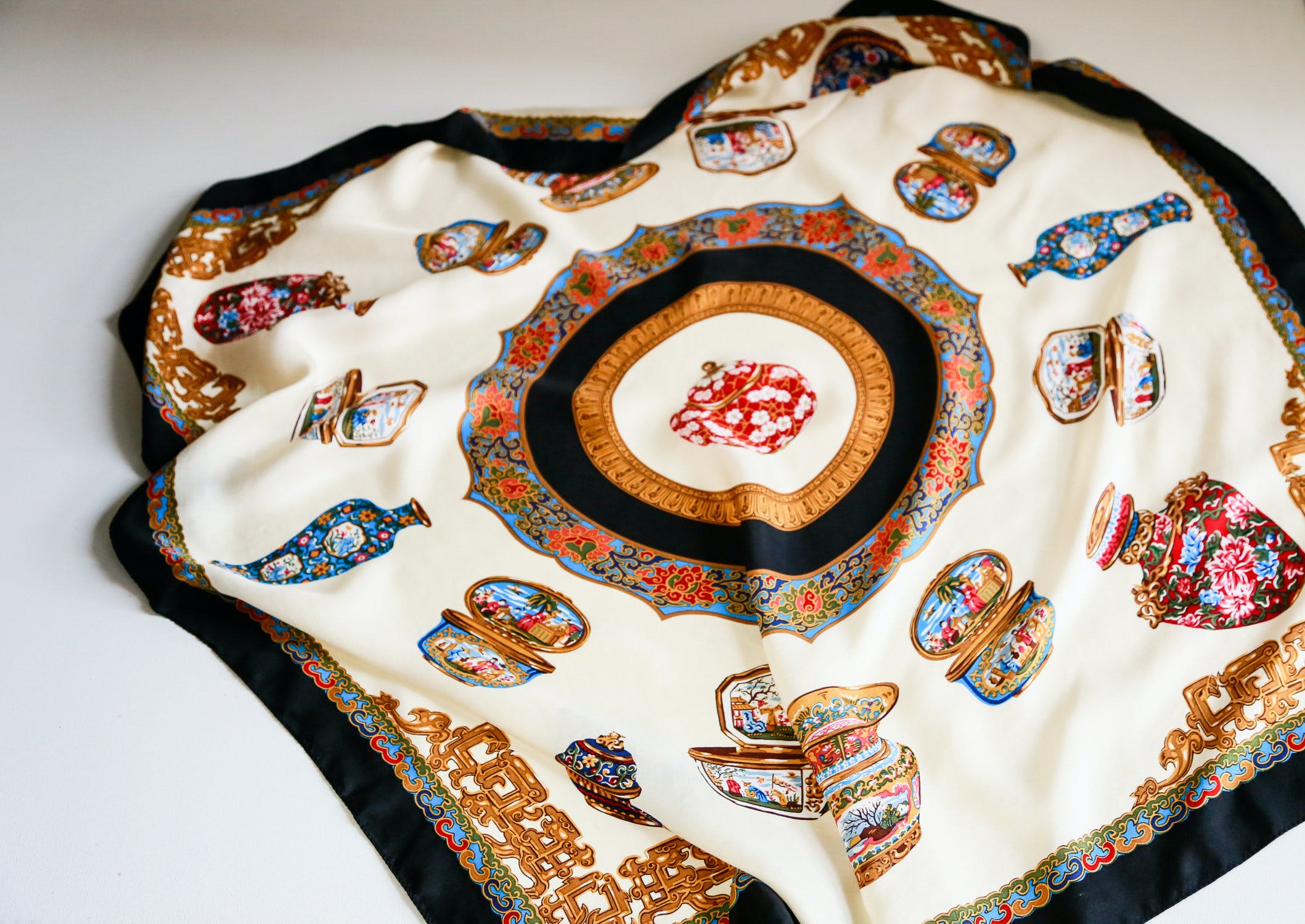 Vintage Chinese Ceramics Print Silk Scarf | Shop THRILLING