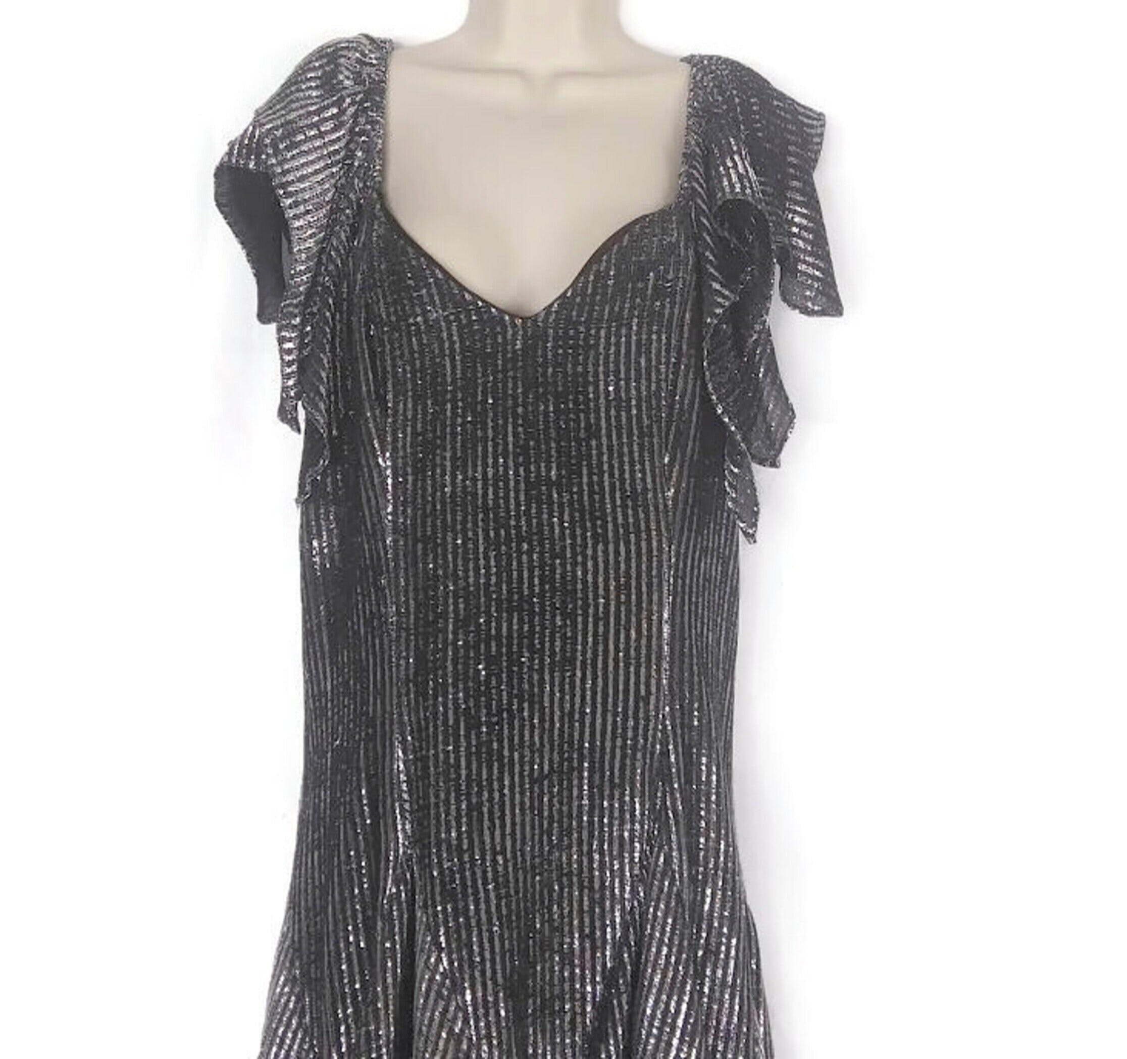 Vintage 80’s Black and Silver Ragged Hem Midi Dress by Nuance | Shop ...