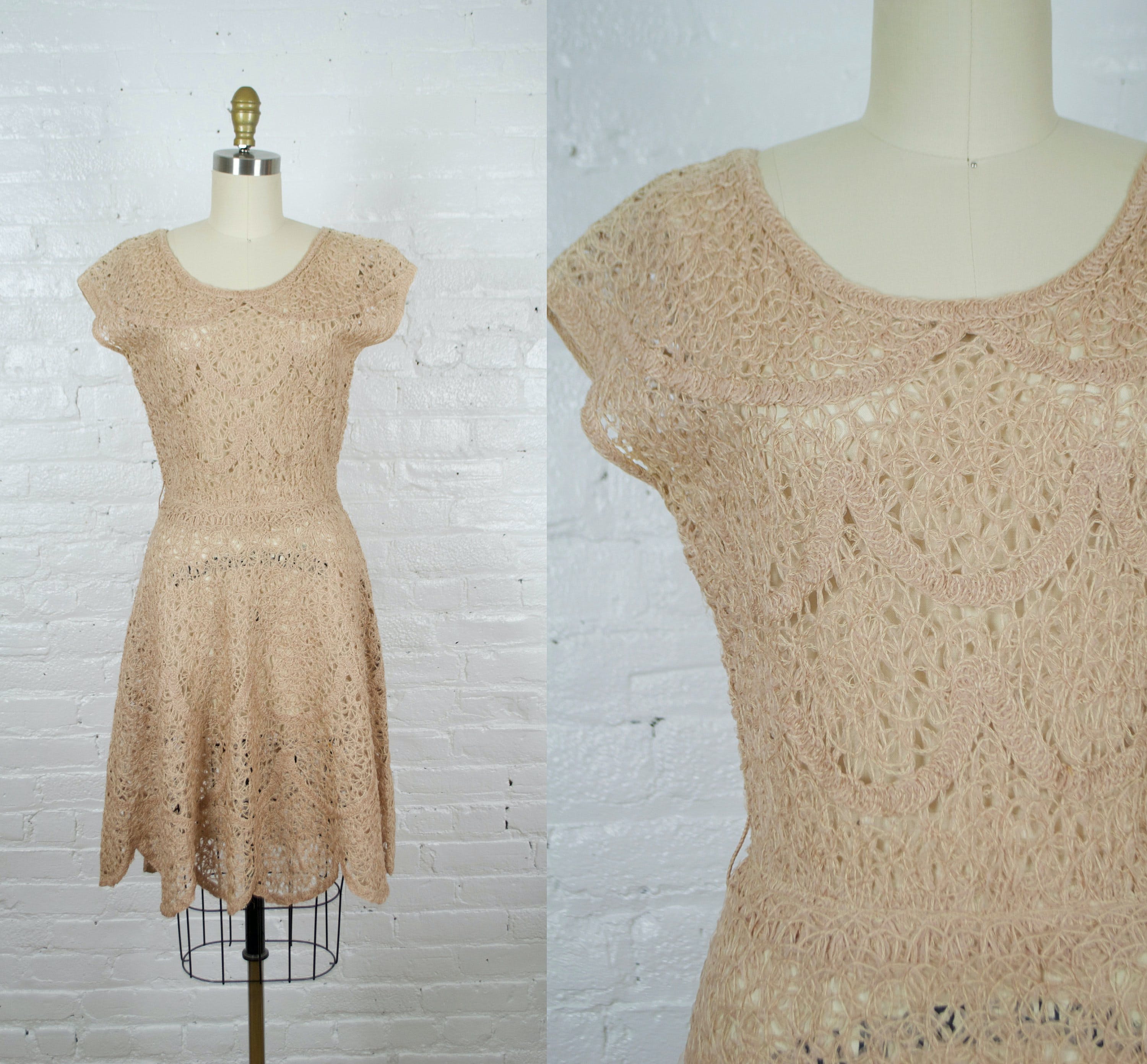 Vintage 60's Beige Ribbon Lace Dress | Shop THRILLING