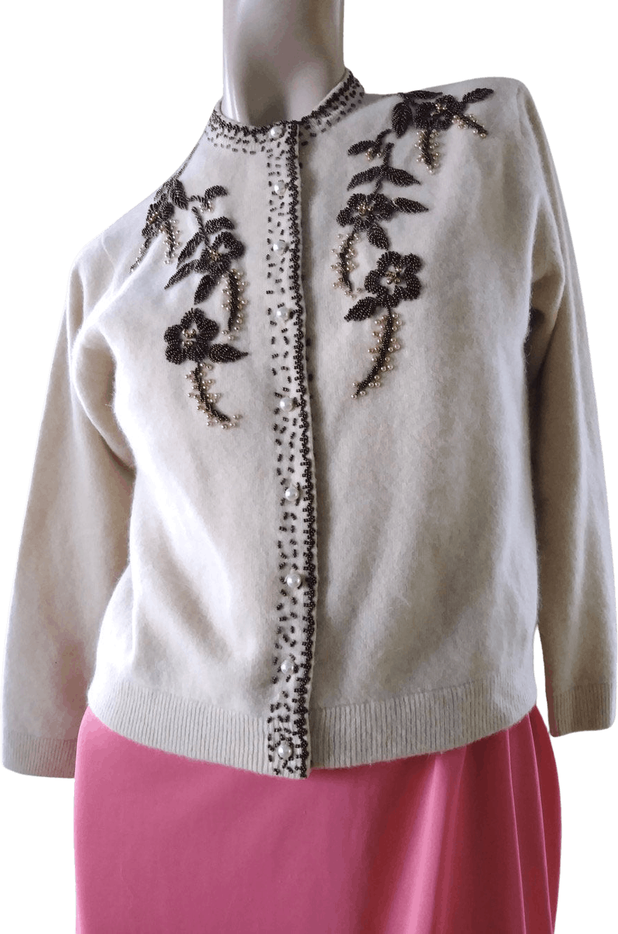 Vintage 50's Beaded Lambs Wool Cardigan Sweater | Shop THRILLING