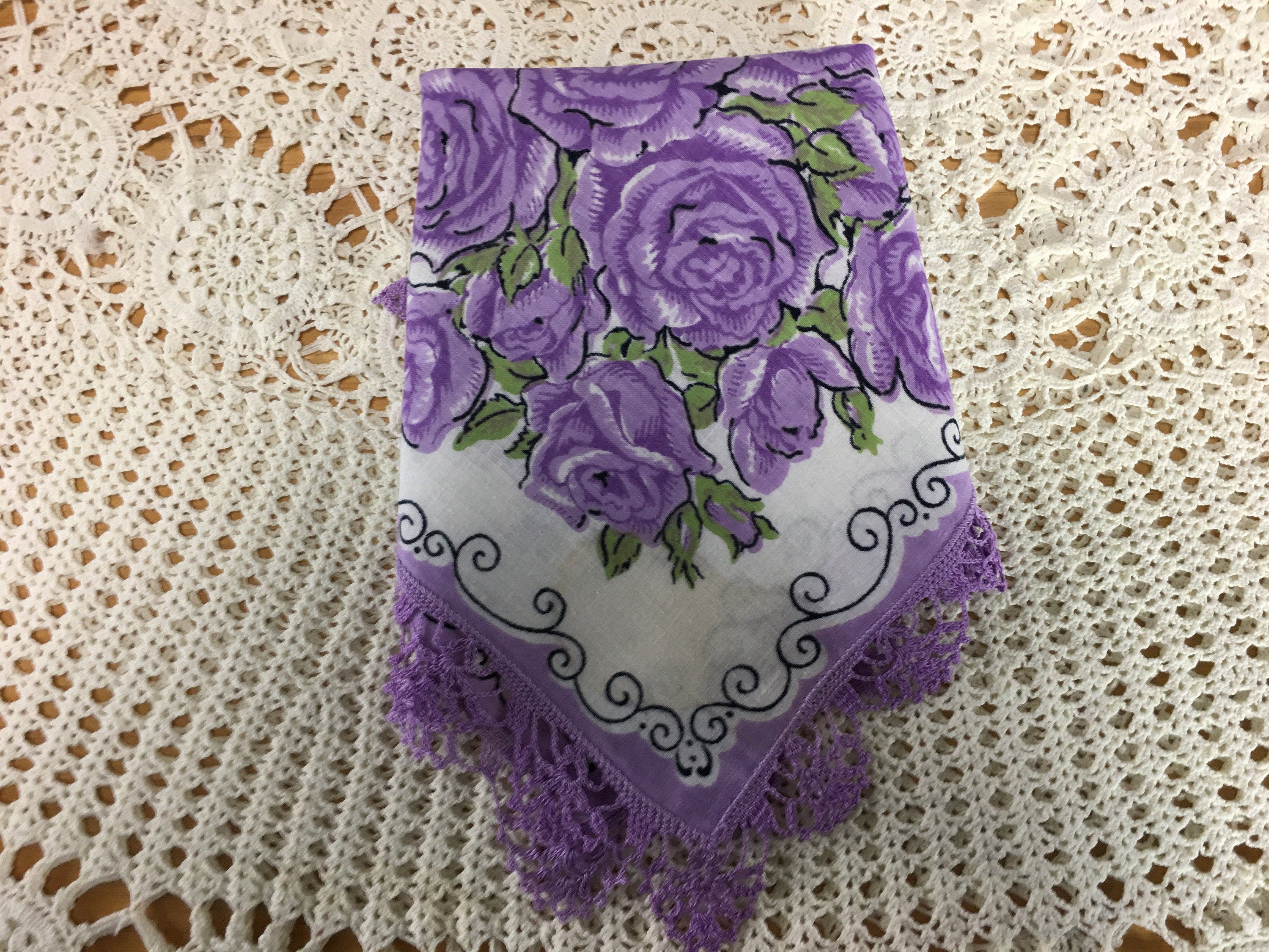 Vintage Purple Rose Handkerchief with Scallop Edge | Shop THRILLING