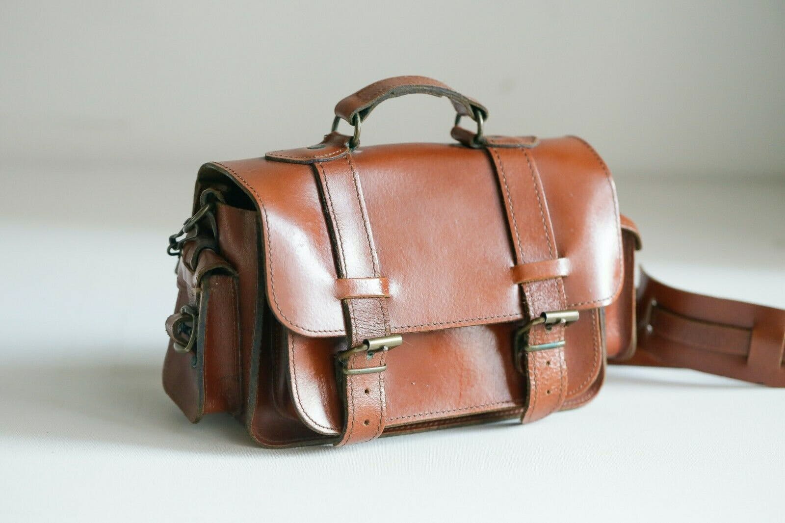 Vintage Cognac Leather Mini School Book Satchel | Shop THRILLING