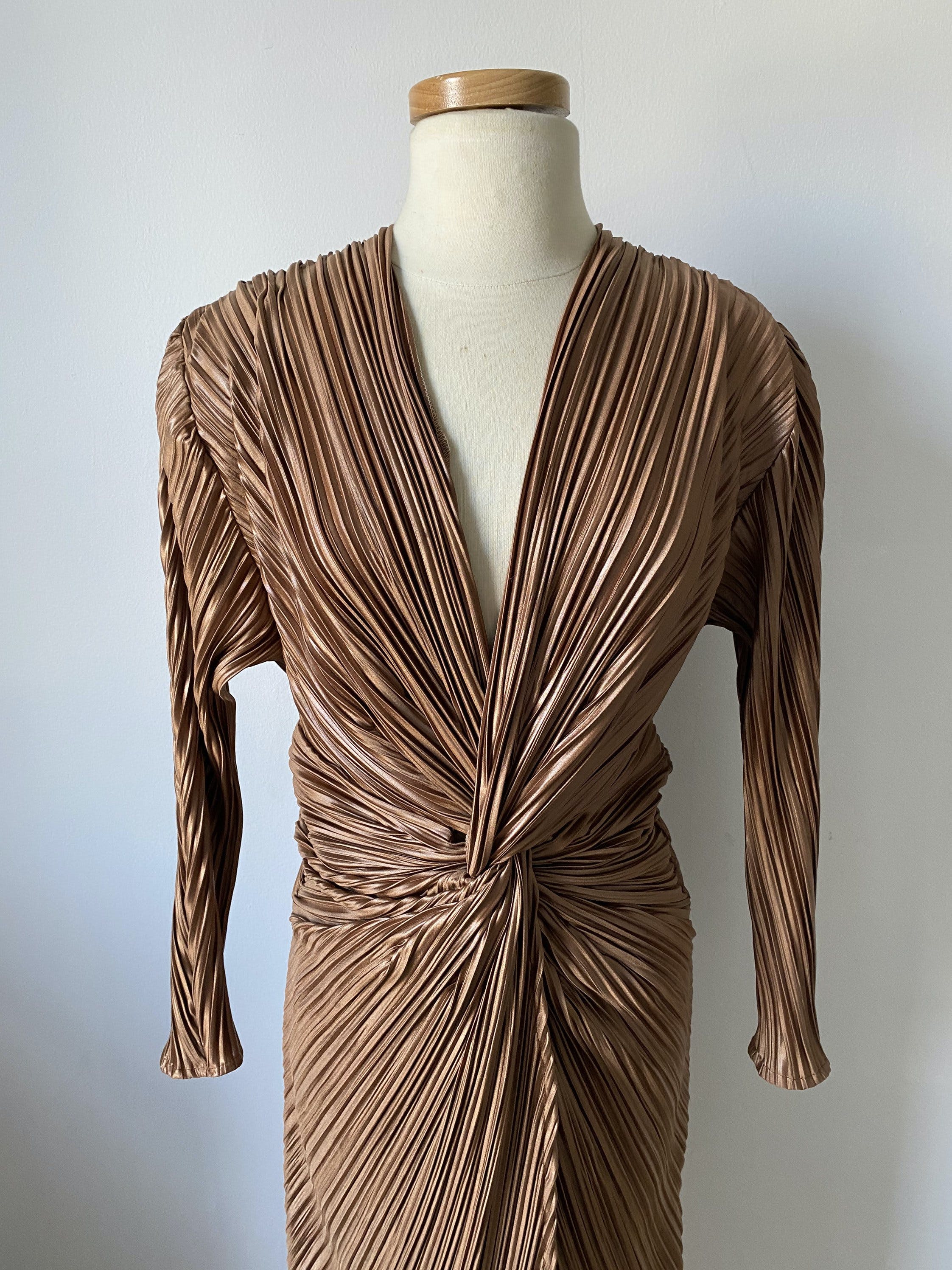 Vintage Pleated Toffee Brown Disco Dress | Shop THRILLING