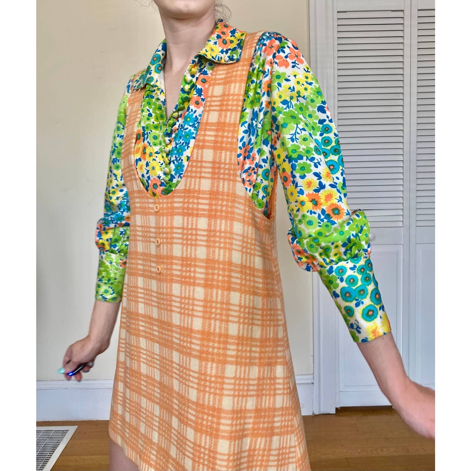 Vintage 60’s Orange Plaid Pinafore Mini Dress | Shop THRILLING