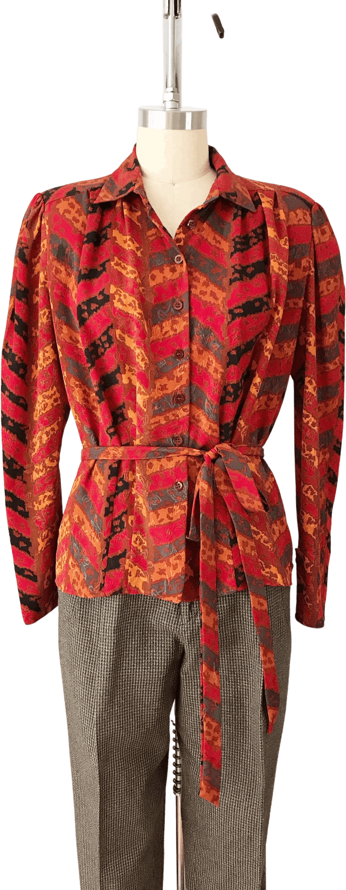 Vintage 70's/80's Red Chevron Blouse with Tie | Shop THRILLING