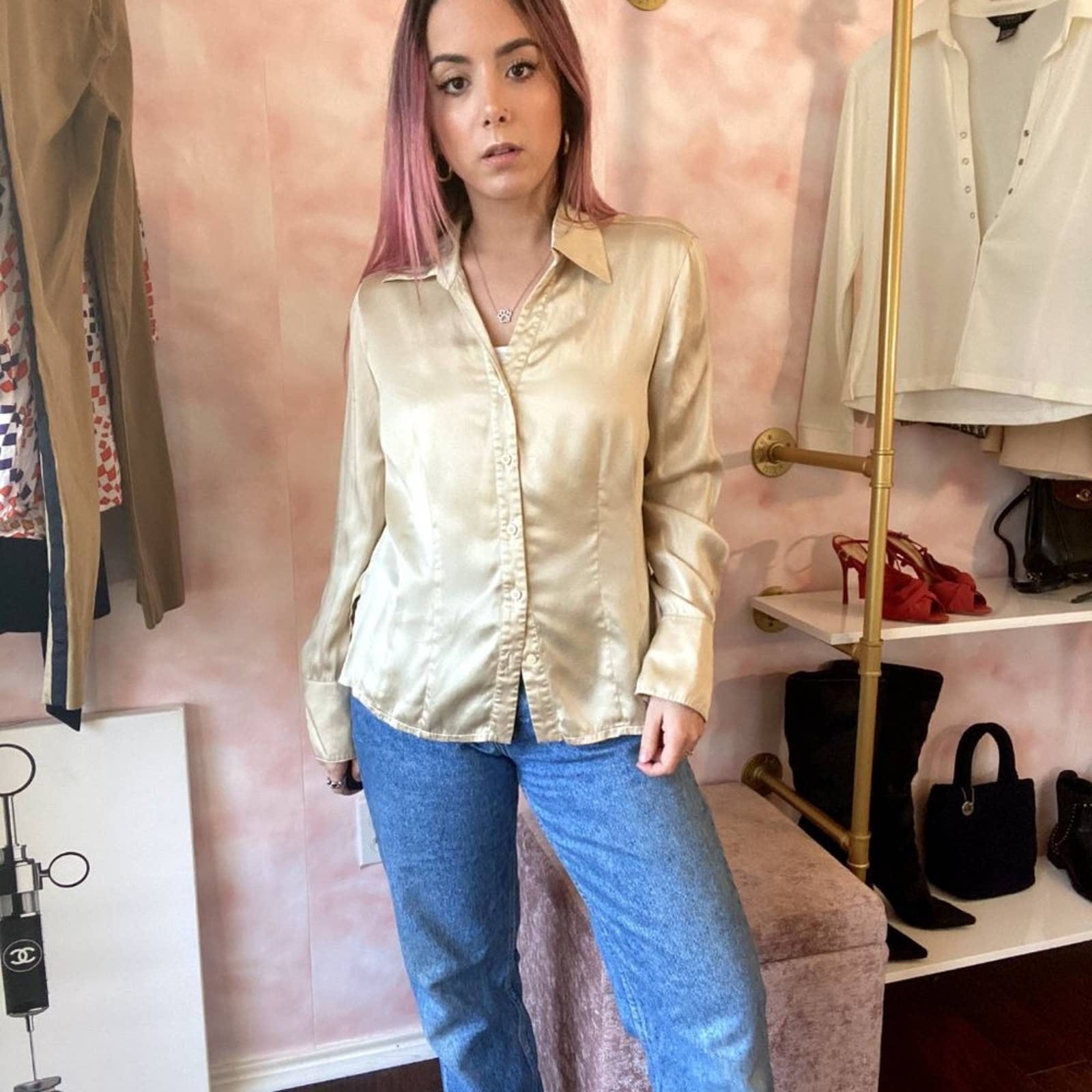 Vintage Champagne Button Down Silk Blouse | Shop THRILLING