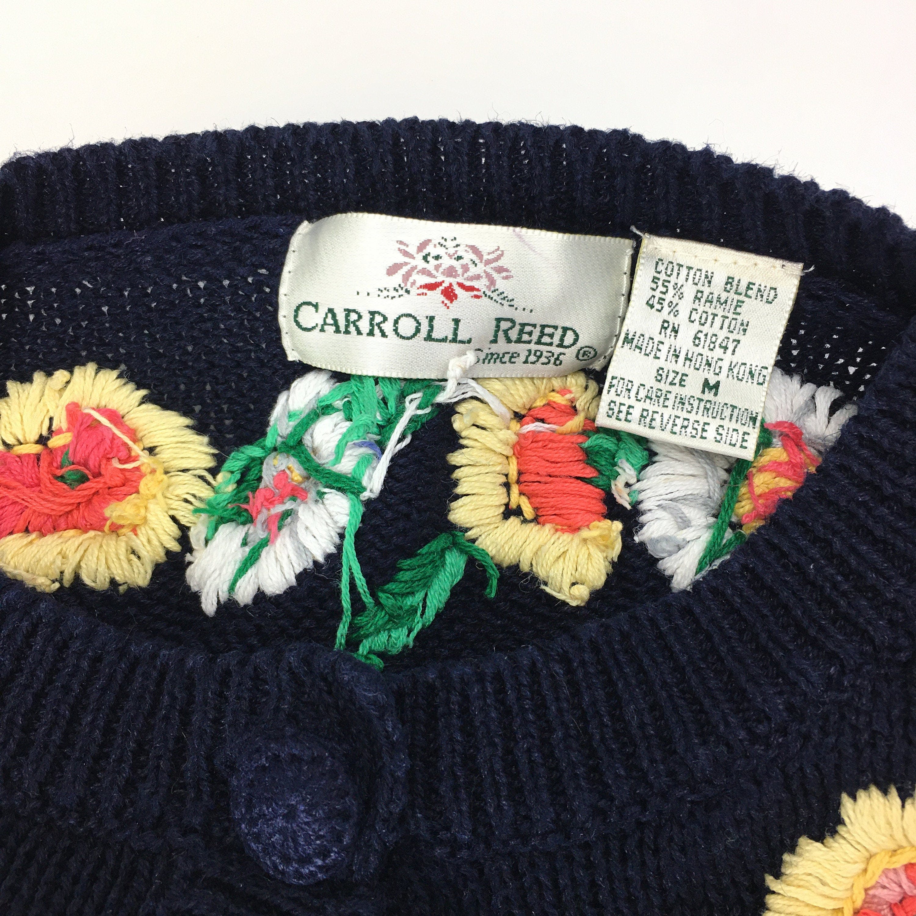 Vintage 90's Navy Blue Floral Embroidered Cardigan Sweater by Carroll ...