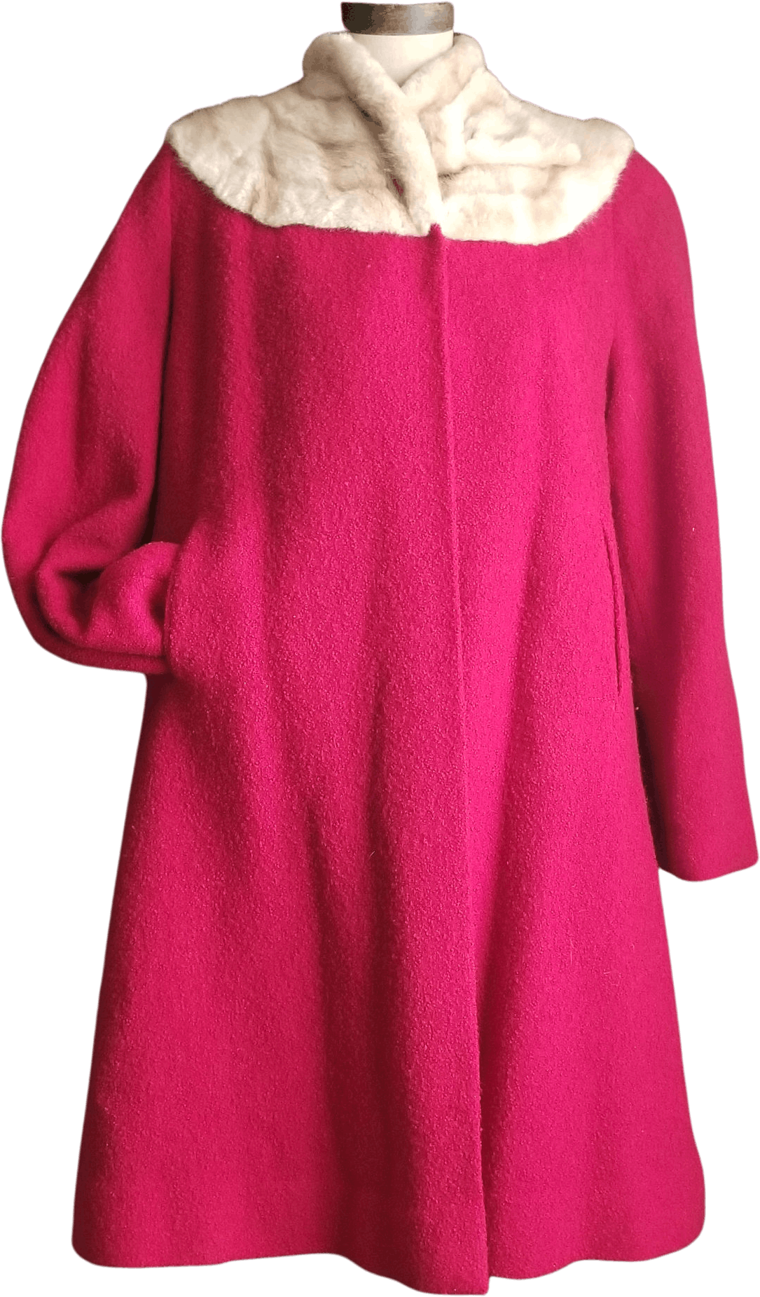 Vintage 50’s Raspberry Wool and Cream Fur Collar Coat by Original ...