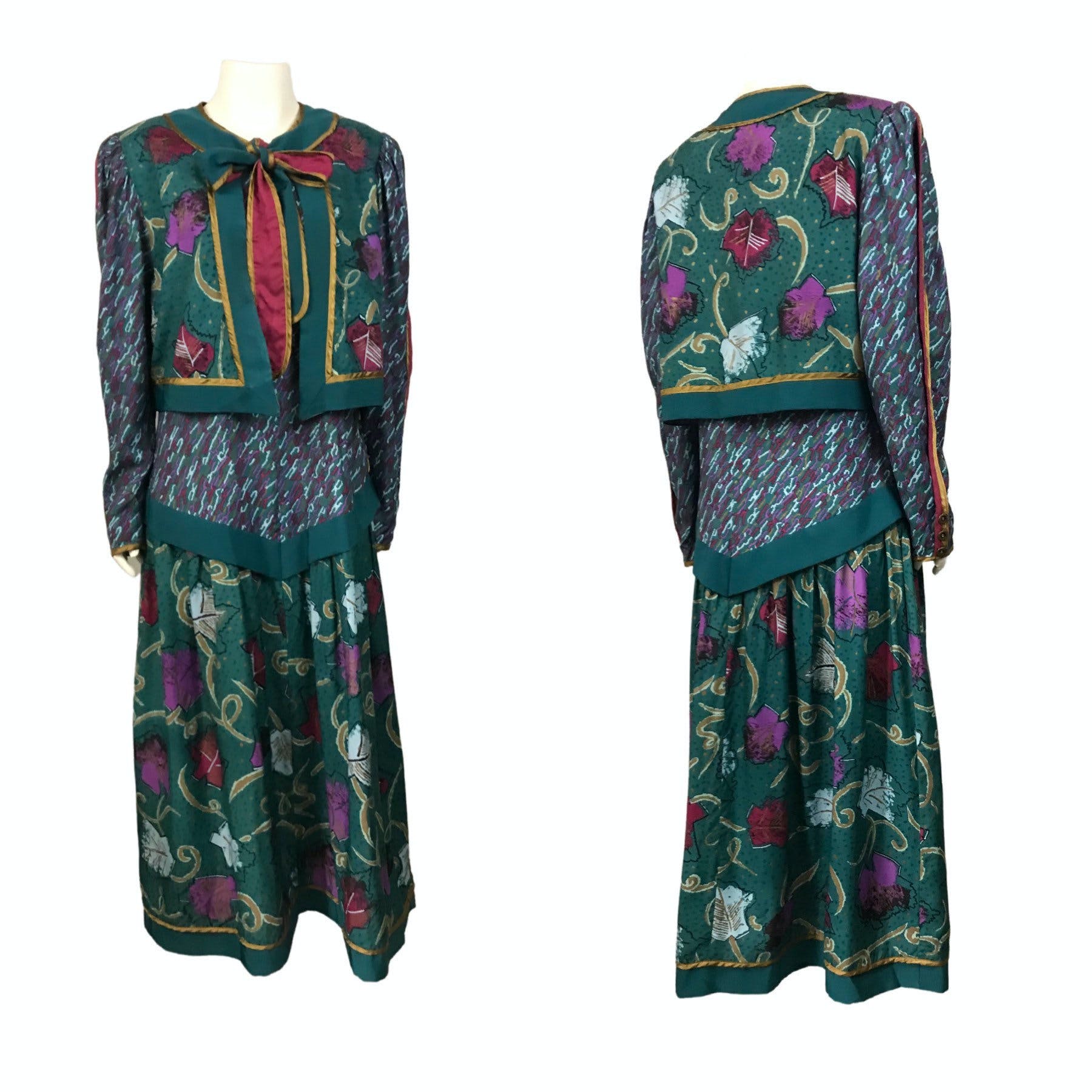 Vintage 80's Teal Asymmetrical Dress And Jacket Set by Jeanne Marc ...