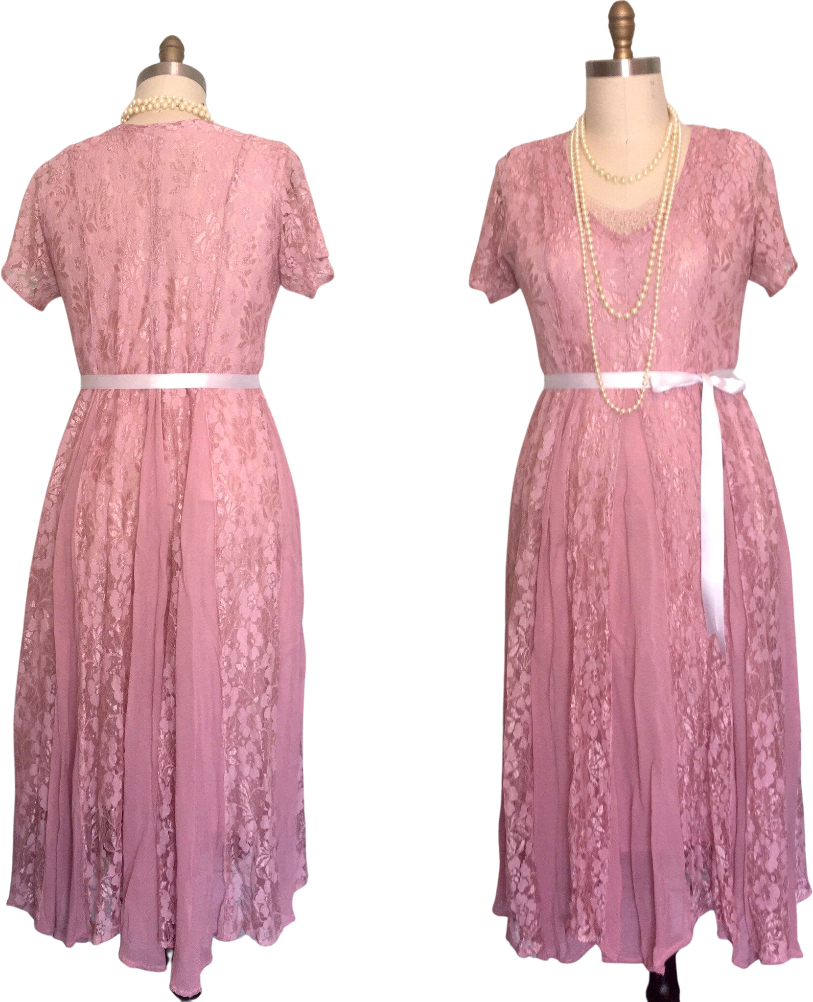 Vintage 90’s Rose Pink Lace Princess Cut Dress | Shop THRILLING