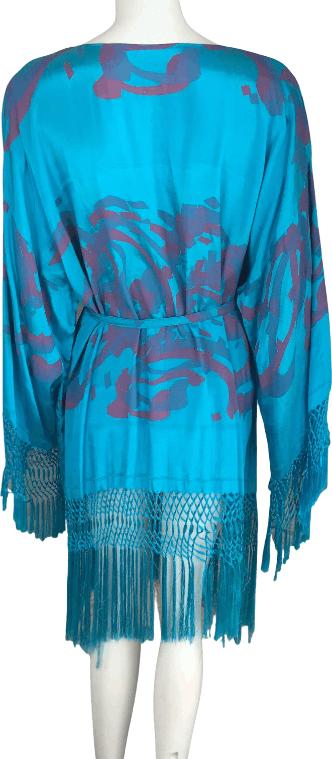Vintage 80’s Blue Abstract Print Fringe Blouse | Shop THRILLING