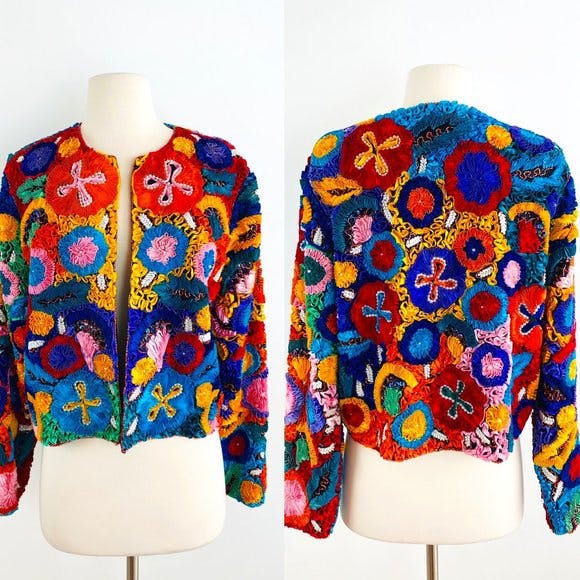 Vintage 80’s Ornate Floral Ribbon Pearl Beaded Jacket by Balduchi ...