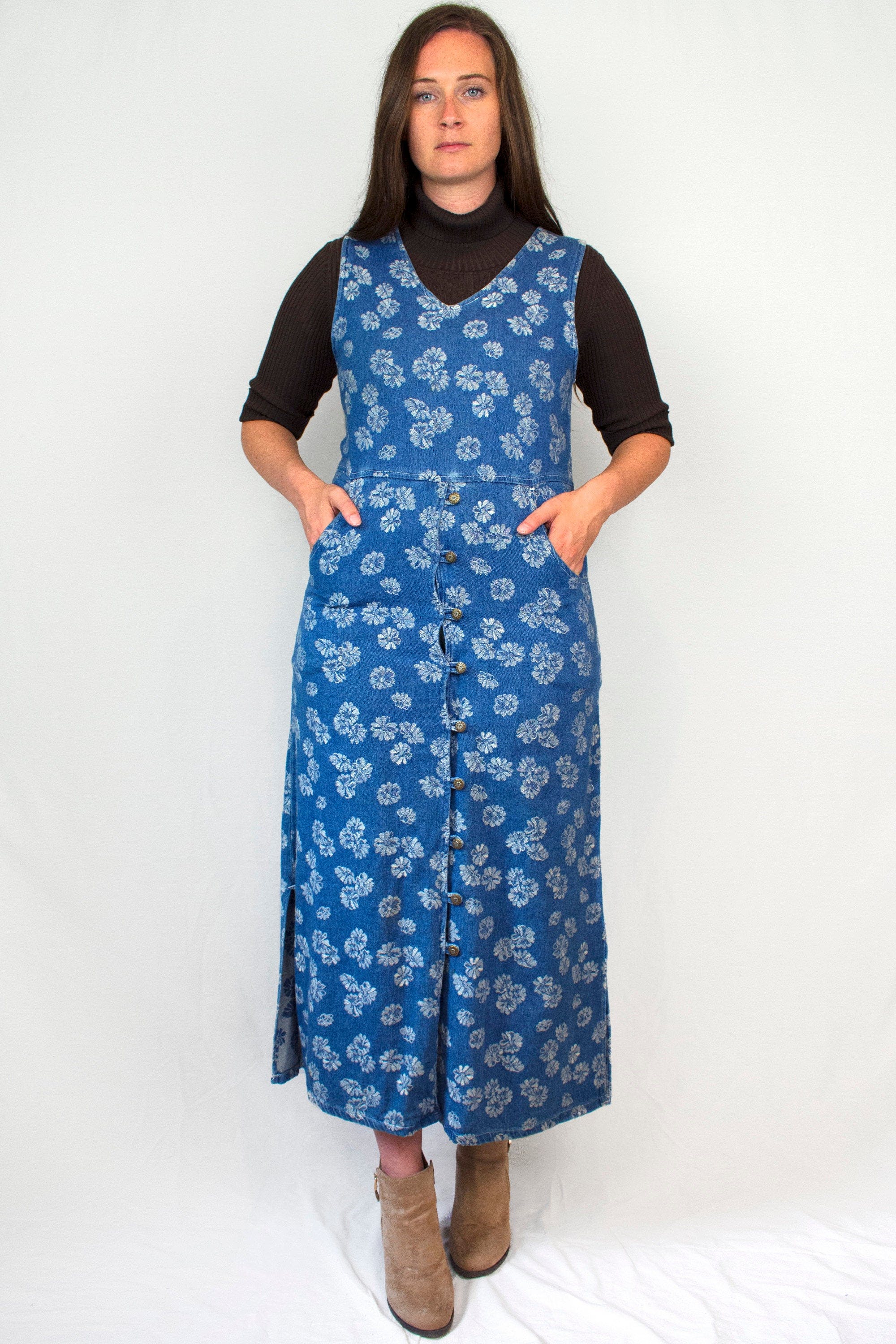 Vintage 90's Blue Denim Maxi Dress with Pockets by Jane Ashley | Shop ...