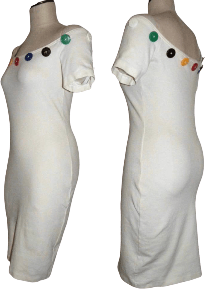 Vintage 80's White Button Detail Dress Body Con Dress by Patrick Kelly ...