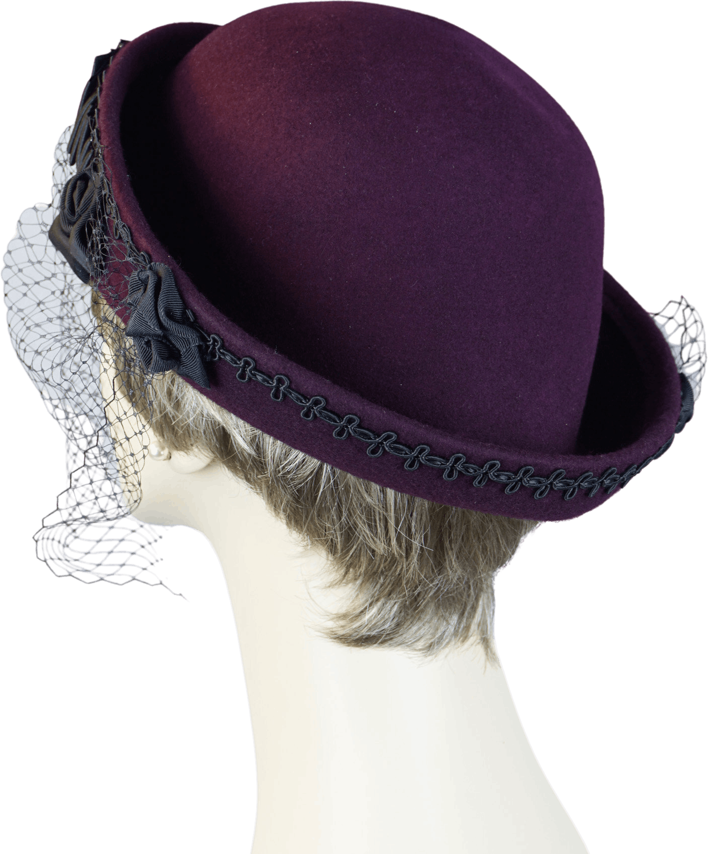 Vintage Wine Colored Felt Hat With Black Veil by Patricia Shypertt ...