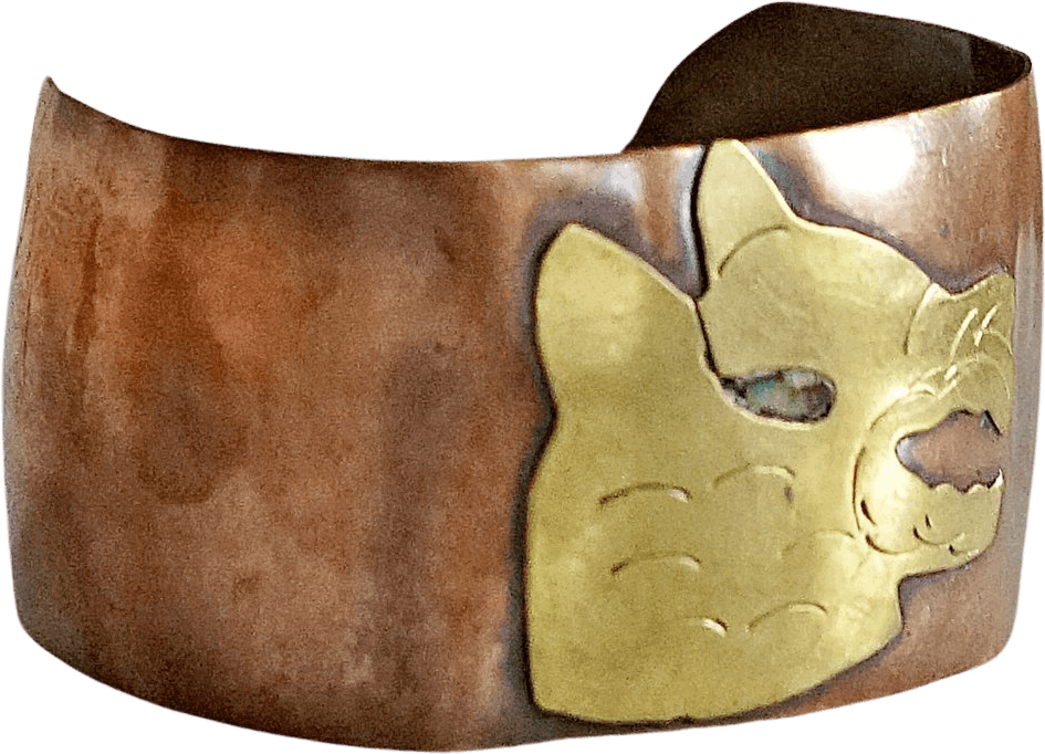 Vintage 70's Handmade Egyptian Lynx Copper Brass Abalone Cuff Bracelet ...