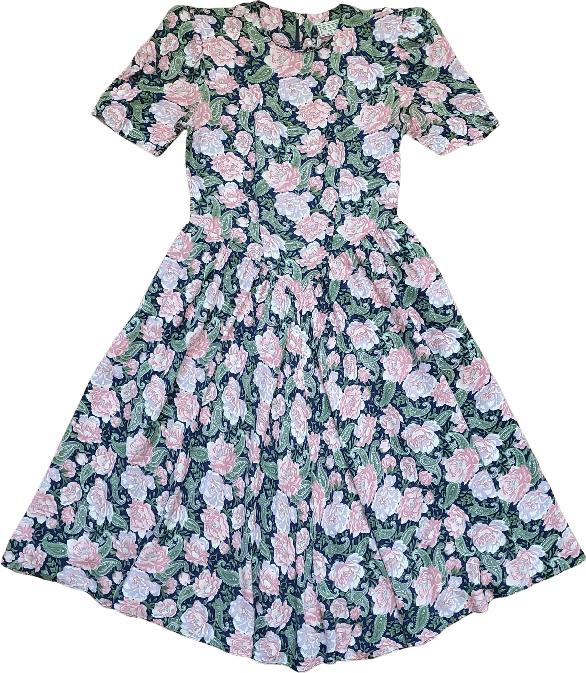 Vintage 80’s Black Floral Printed Fit and Flare Dress by ED Michaels ...