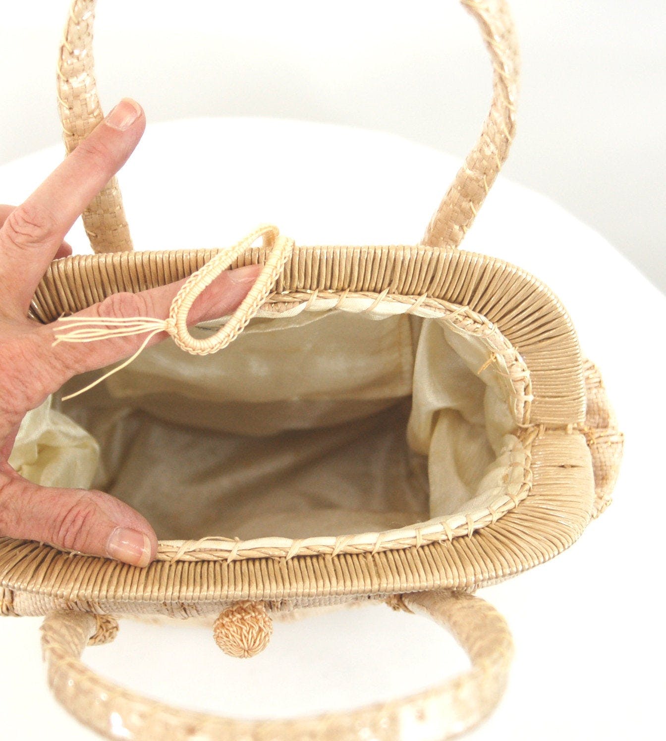 Vintage 50's Straw Bag with Striped Gold Cello Weaving | Shop THRILLING