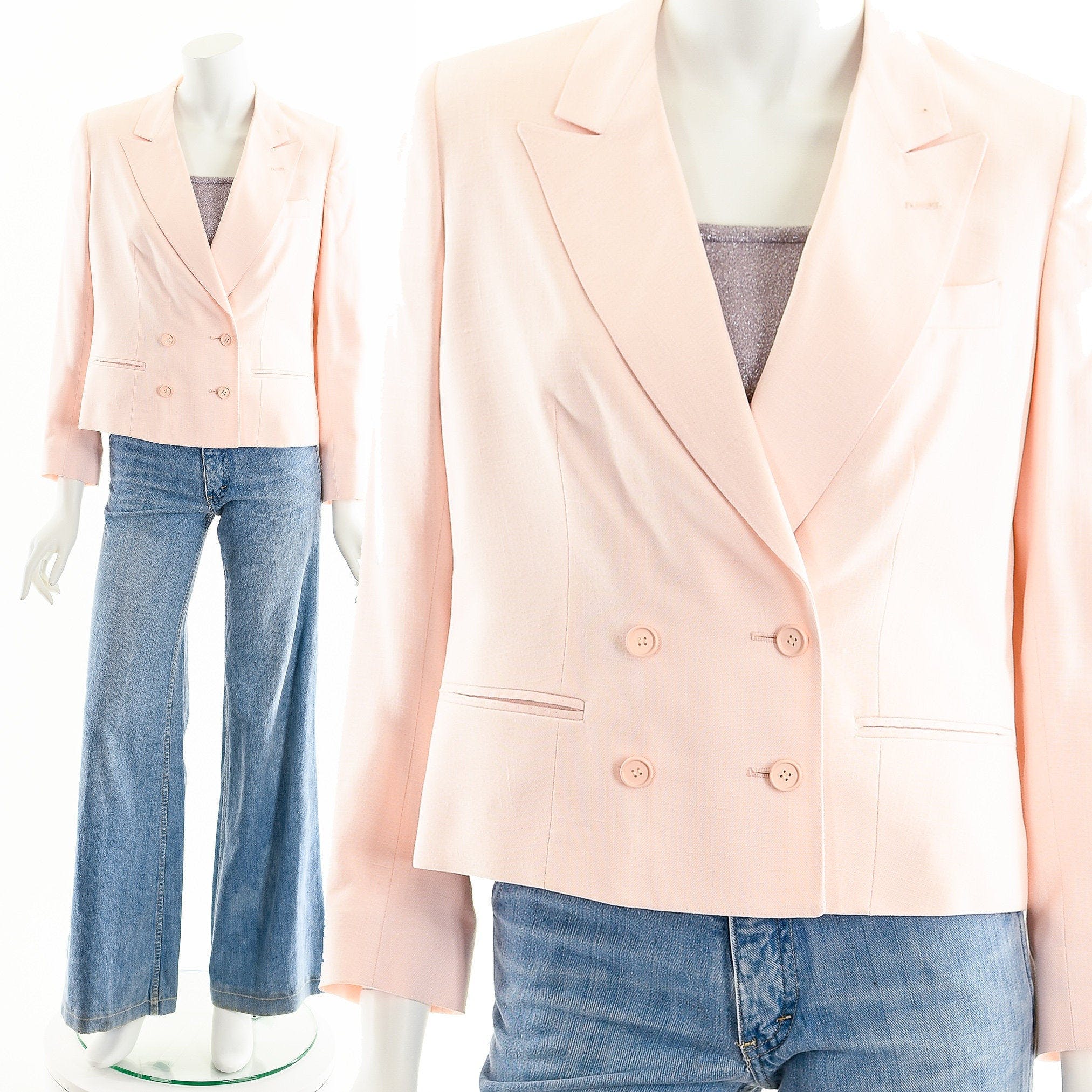 Vintage 70’s Minimalist Baby Pink Double Breasted Blazer | Shop THRILLING