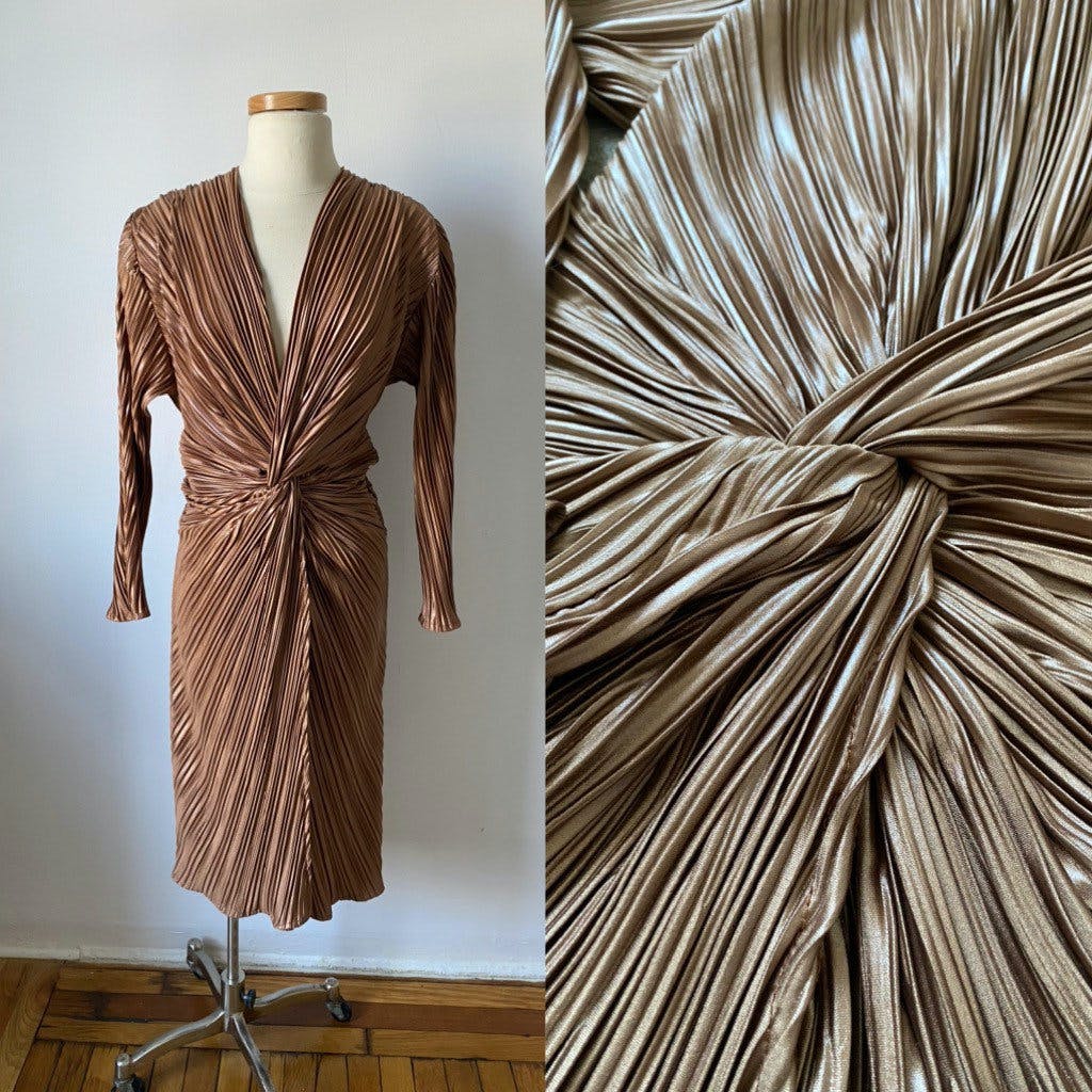 Vintage Pleated Toffee Brown Disco Dress | Shop THRILLING