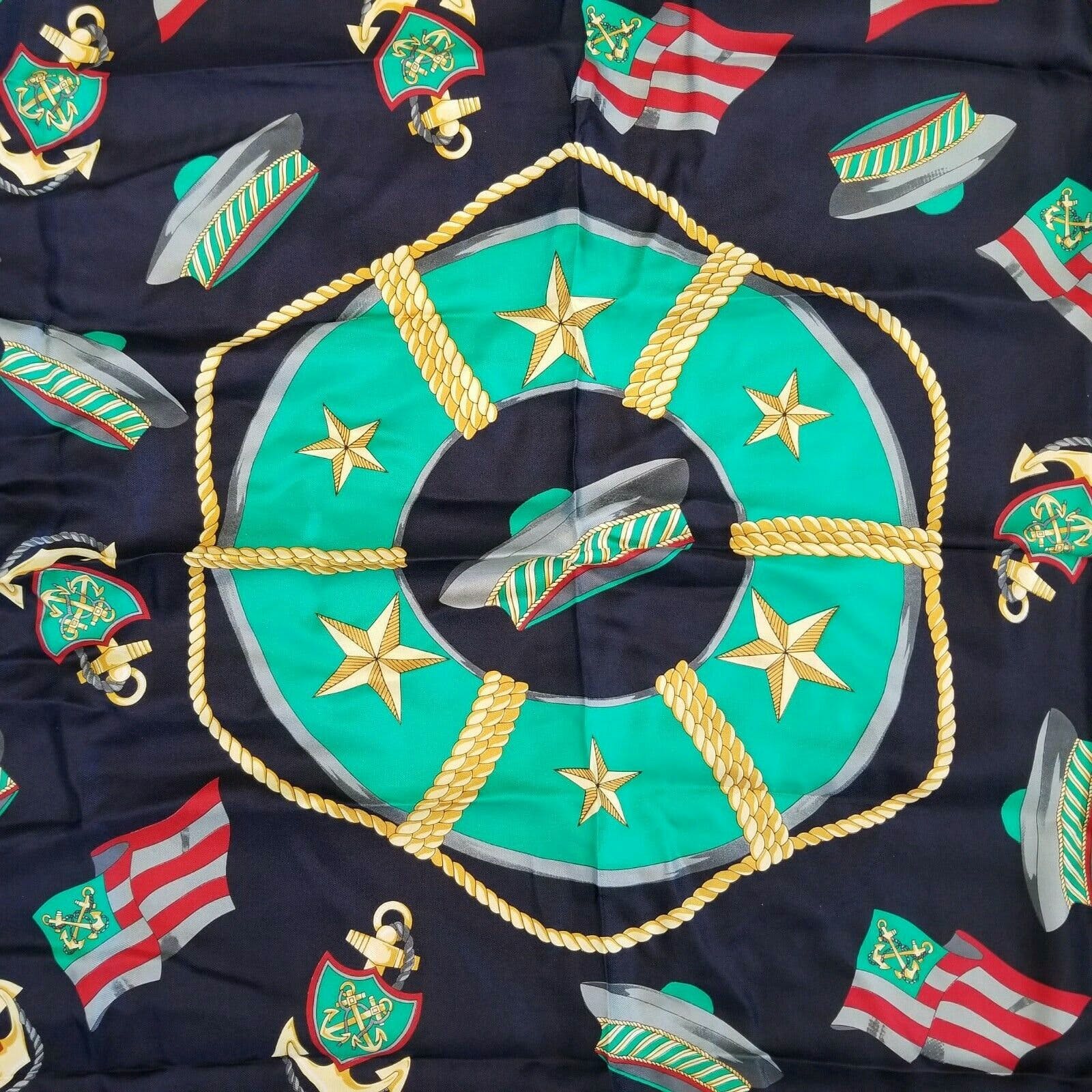 Vintage Navy Blue Nautical Print Silk Scarf by Art of Silk We Rack ...