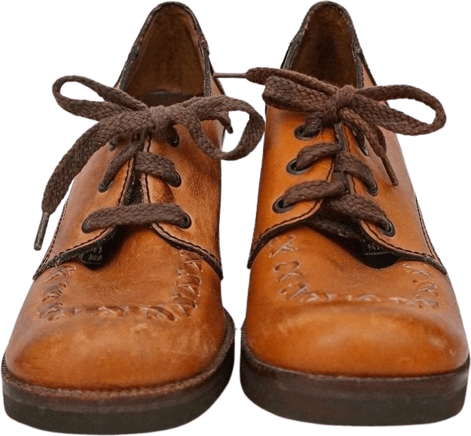 Vintage 60's Brown Leather Solid Wood Wedge Lace Up Clogs | Shop THRILLING