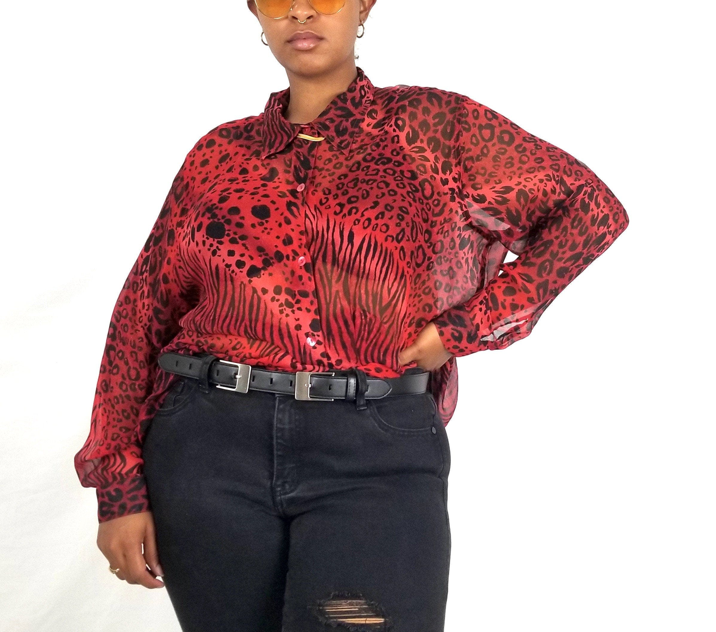 Vintage 80's/90's Red Sheer Silk Long Sleeve Blouse | Shop THRILLING