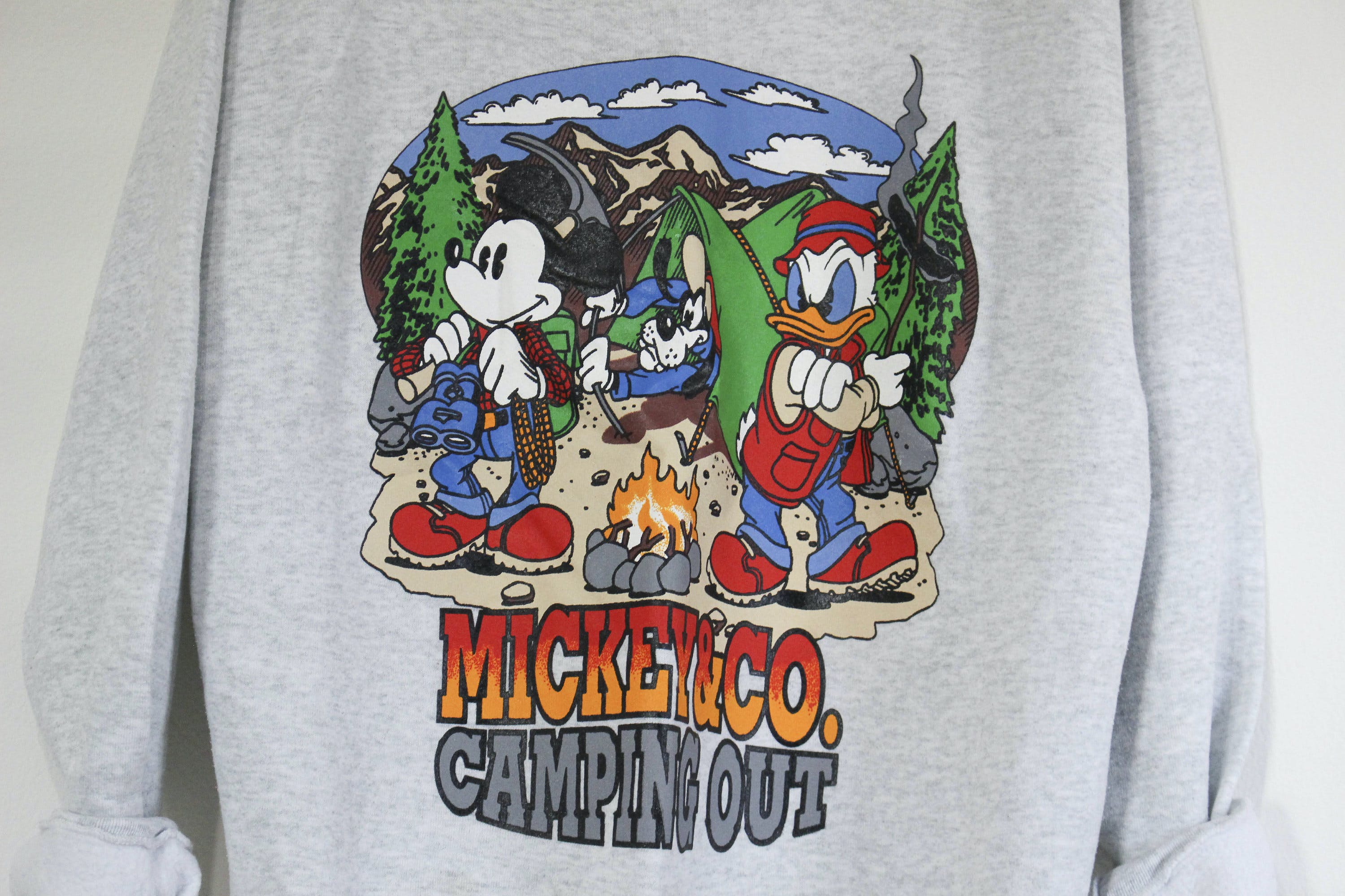 Vintage Gray Mickey Mouse Camping Out Cotton Sweatshirt by Mickey&Co ...