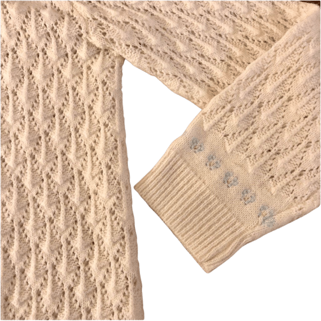 Vintage Ivory Crochet Cardigan with Blue Detail | Shop THRILLING