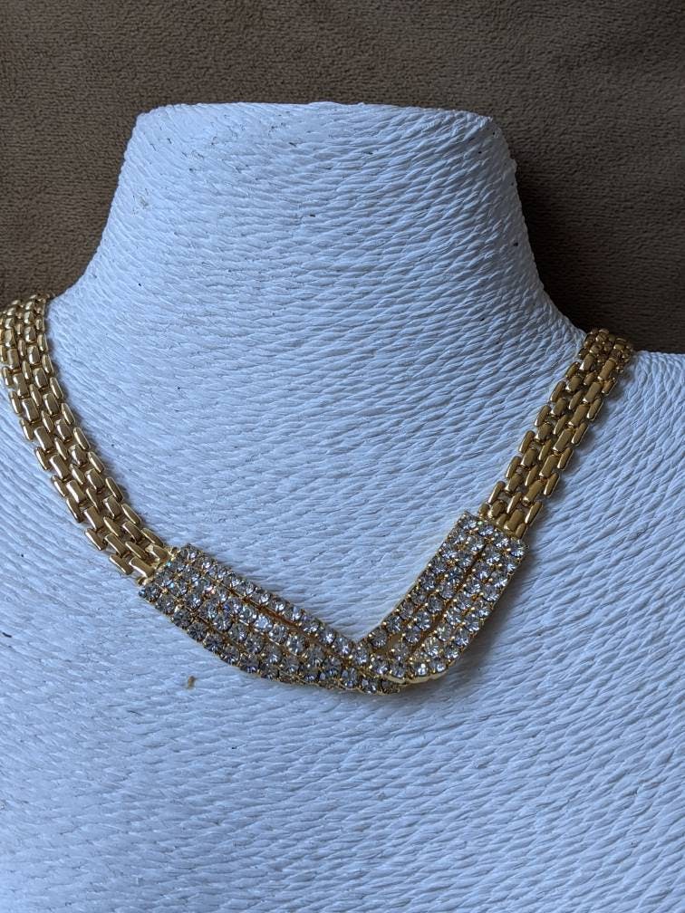 Vintage 80’s Gold Chain and Rhinestone Multi Strand Necklace | Shop ...