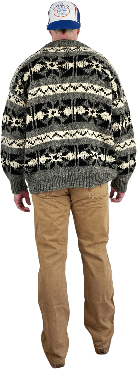 Vintage 80’s Men's Gray Abstract Print Chunky Wool Sweater | Shop THRILLING