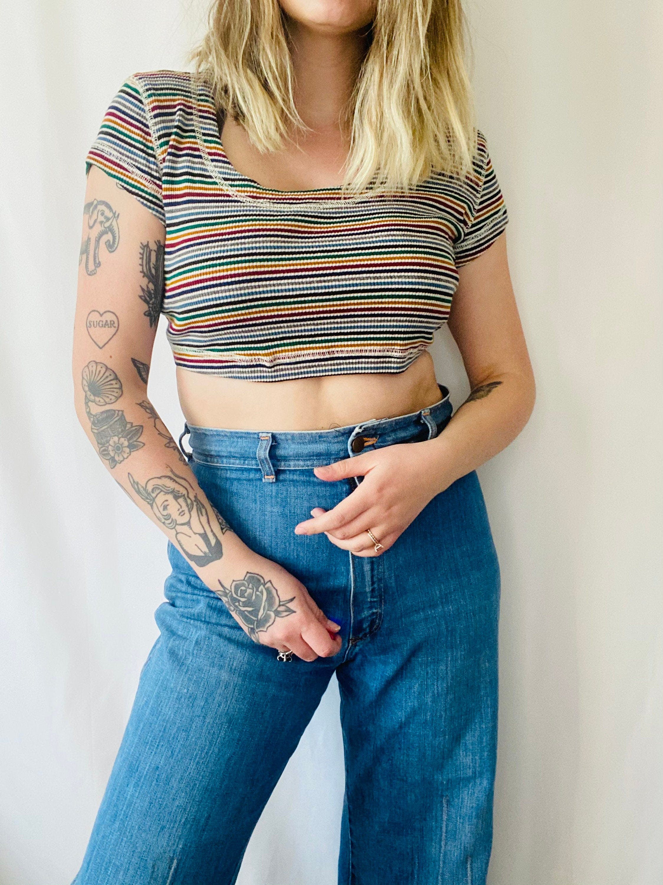 Vintage 80’s Multicolor Striped Crop Top by TOWER USA | Shop THRILLING