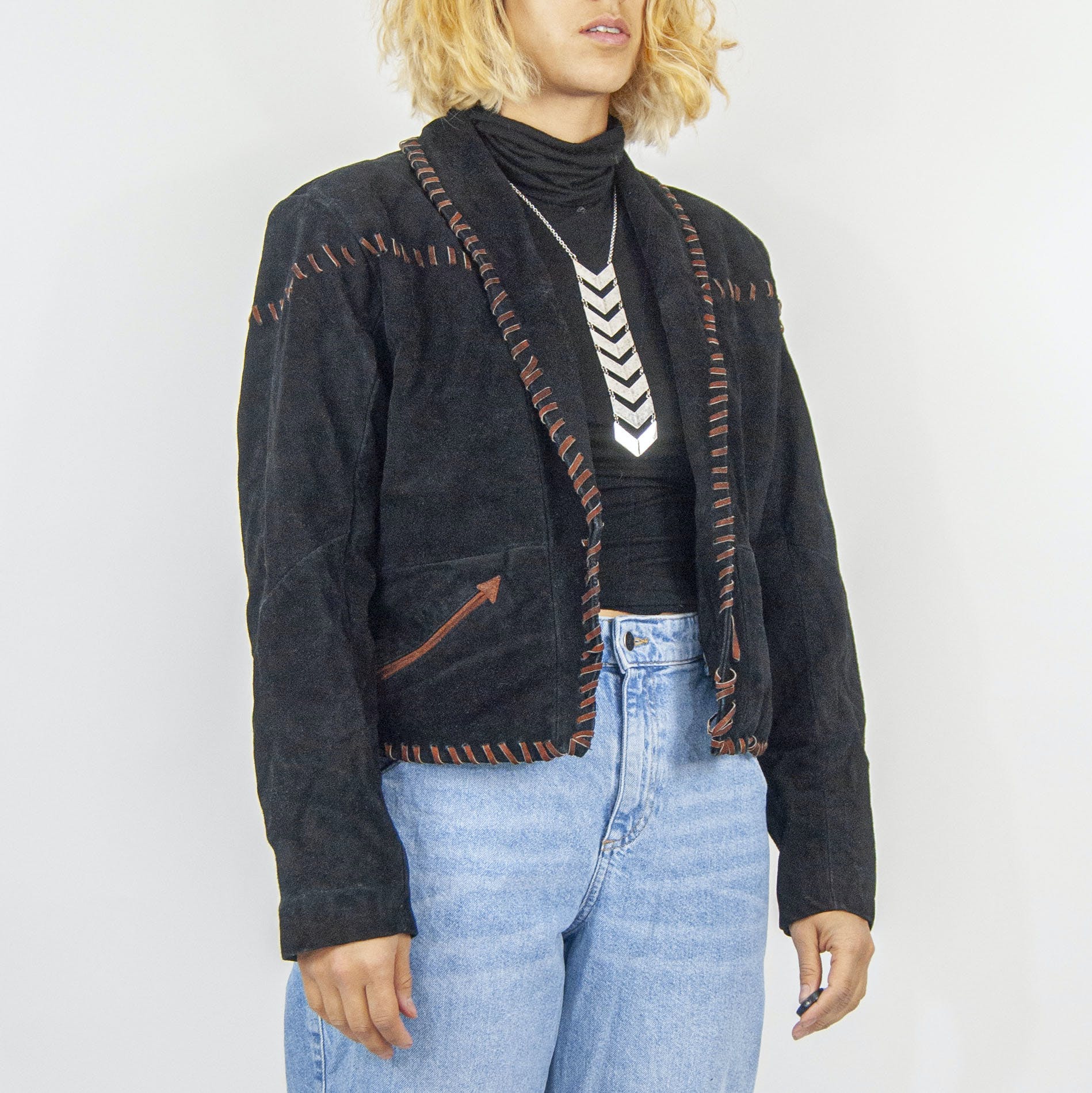 Vintage 90's Cropped Leather Rope Jacket by New Identity | Shop THRILLING