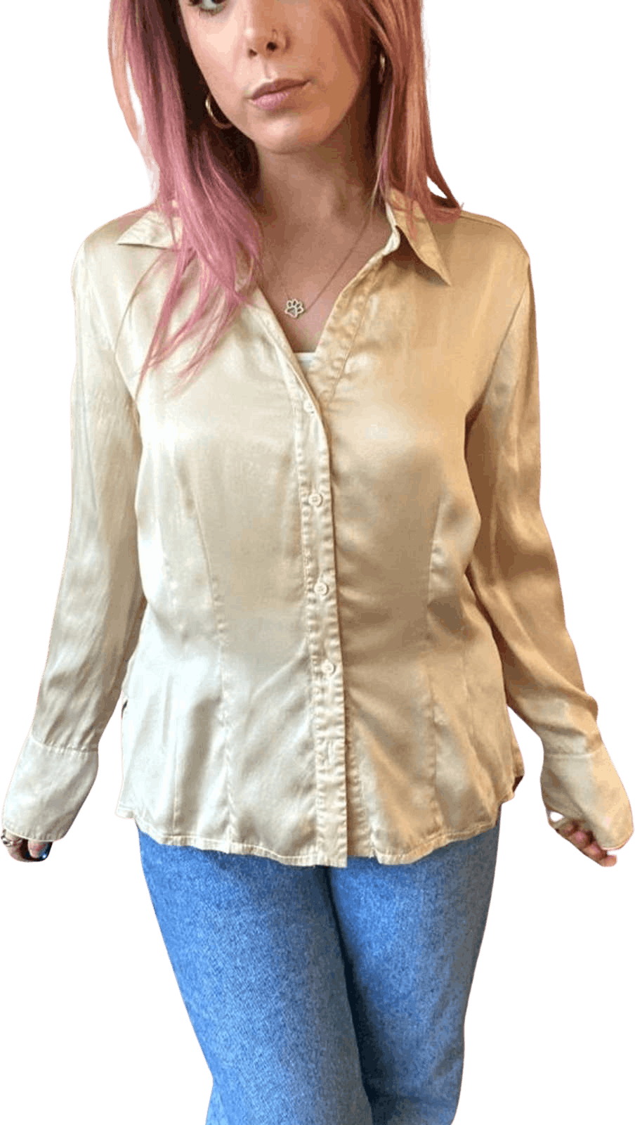 Vintage Champagne Button Down Silk Blouse | Shop THRILLING