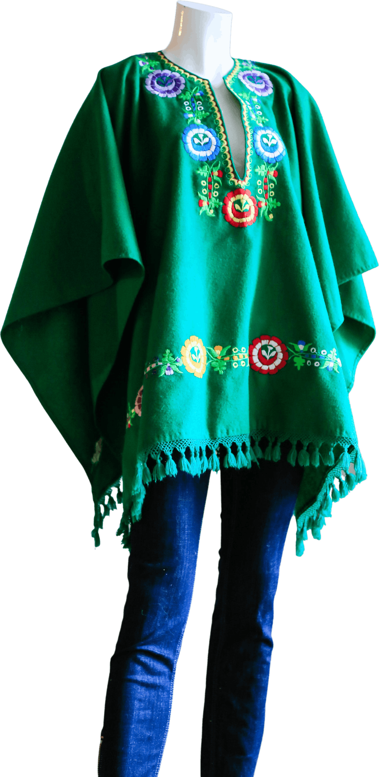 Vintage Wool Embroidered Poncho with Fringe | Shop THRILLING