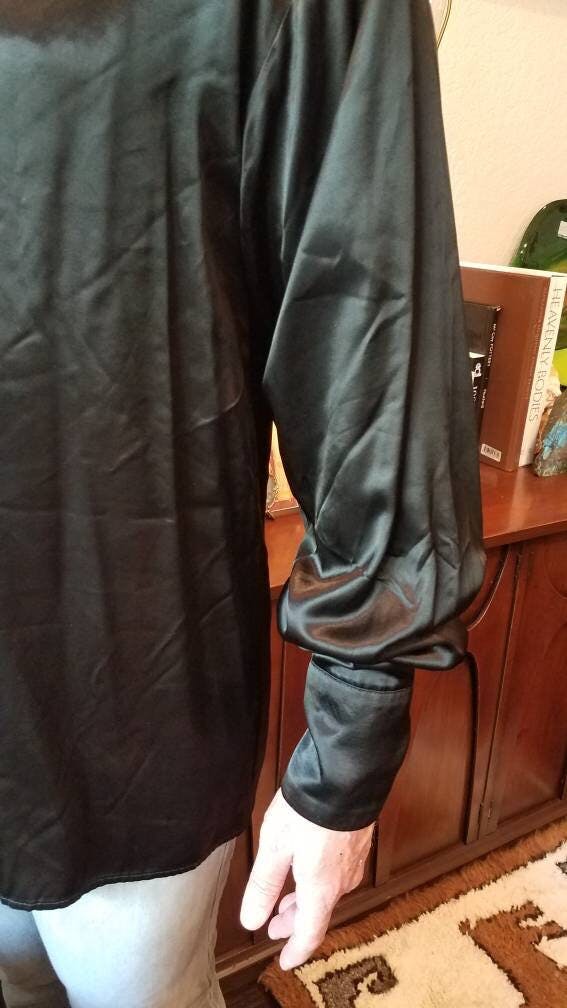 Vintage 80’s Men's Black Shirt with Large Collar and Pewter Greek Key ...