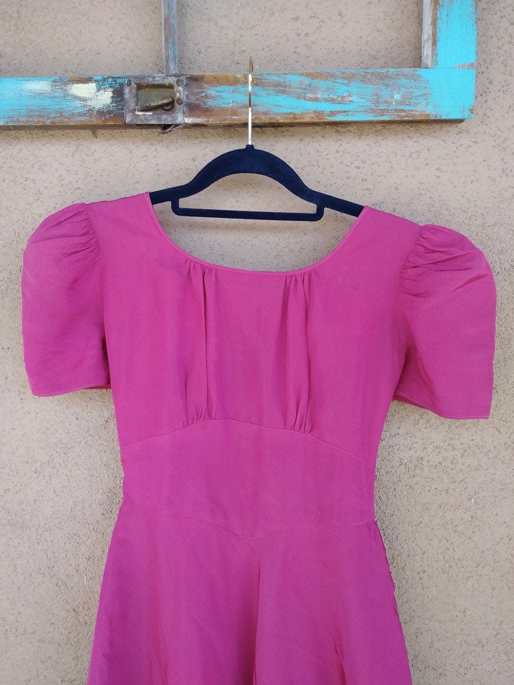 Vintage 30’s Handmade Silk Maxi Raspberry Dress with Puff Sleeves ...