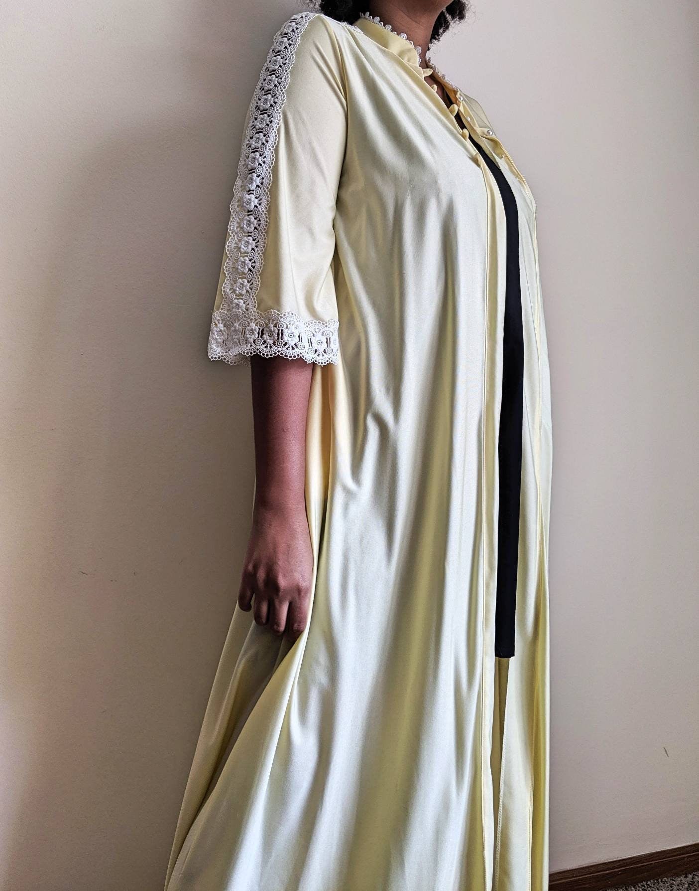 Vintage 70's White Crochet Trim Yellow Deadstock Robe by Dior Jr's ...