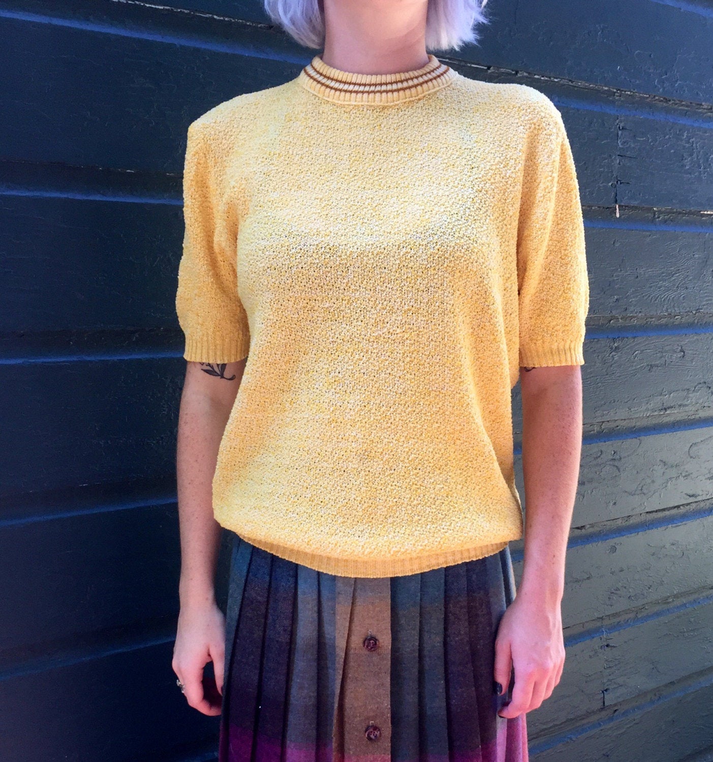 Yellow Vintage Short Sleeve Lightweight Knit Sweater | Shop THRILLING